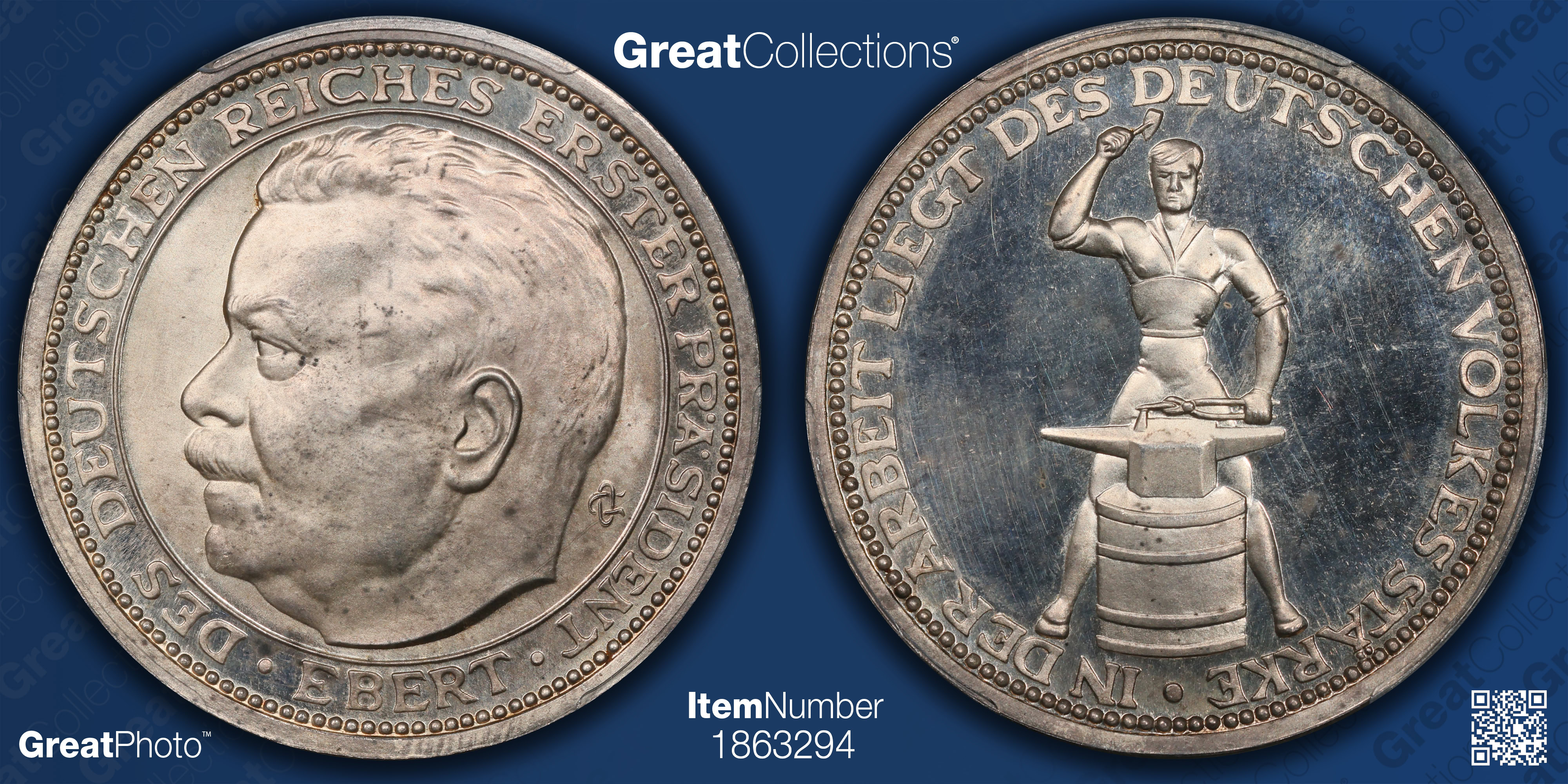 Germany ND (1925) Silver 36mm Death of Friedrich Ebert Medal PCGS SP-64 ...