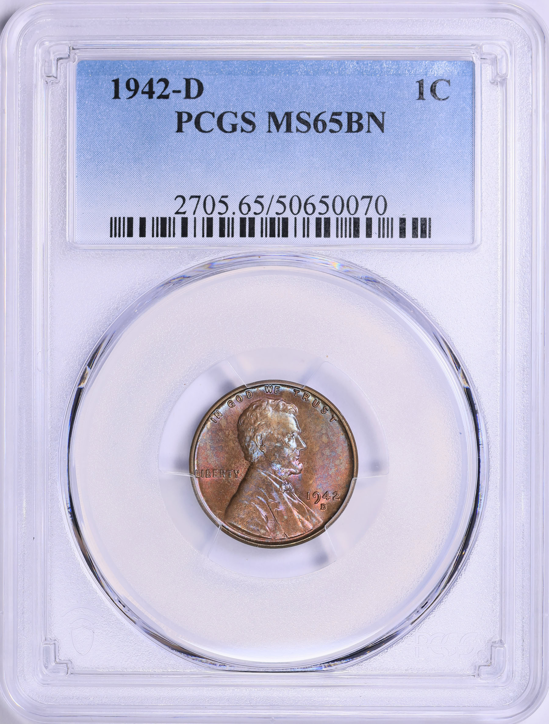 1942-D Lincoln Cent PCGS MS-65 BN (Toned) (Item 1863376) | GreatCollections Coin Auctions