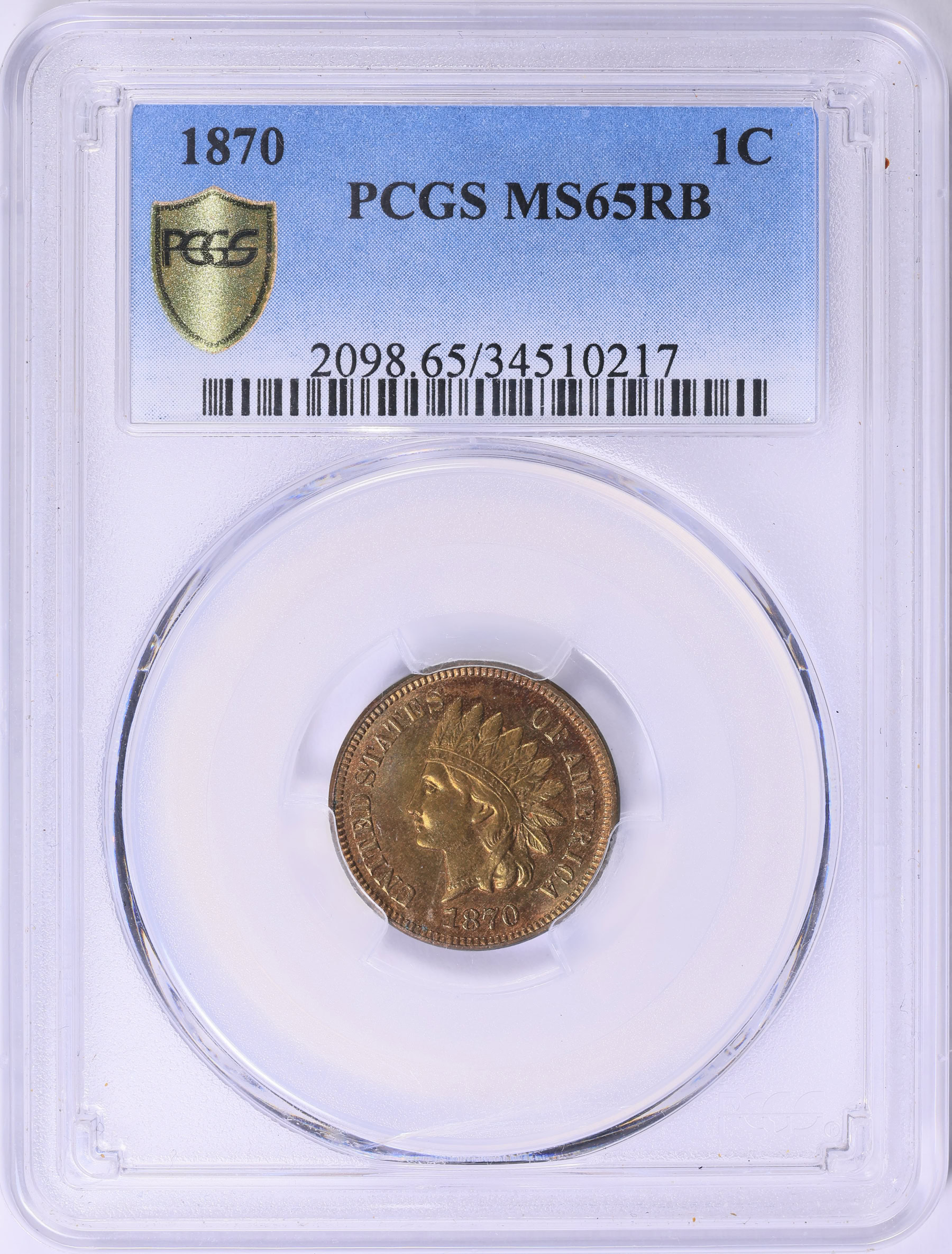 1870 Indian Cent PCGS MS-65 RB (Toned) (Item 1863410) | GreatCollections Coin Auctions