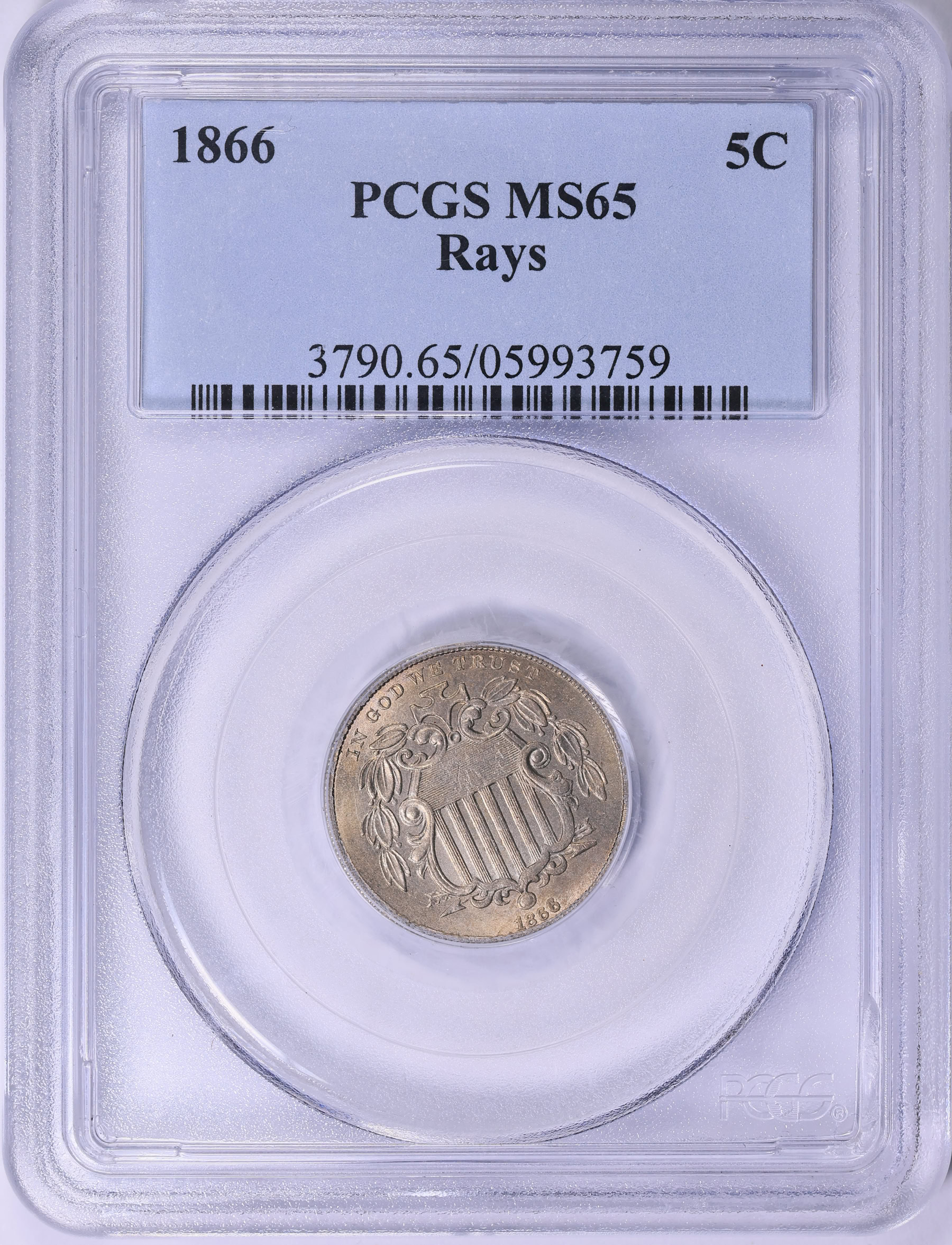 1866 Shield Nickel Rays PCGS MS-65 (Item 1863415) | GreatCollections Coin Auctions