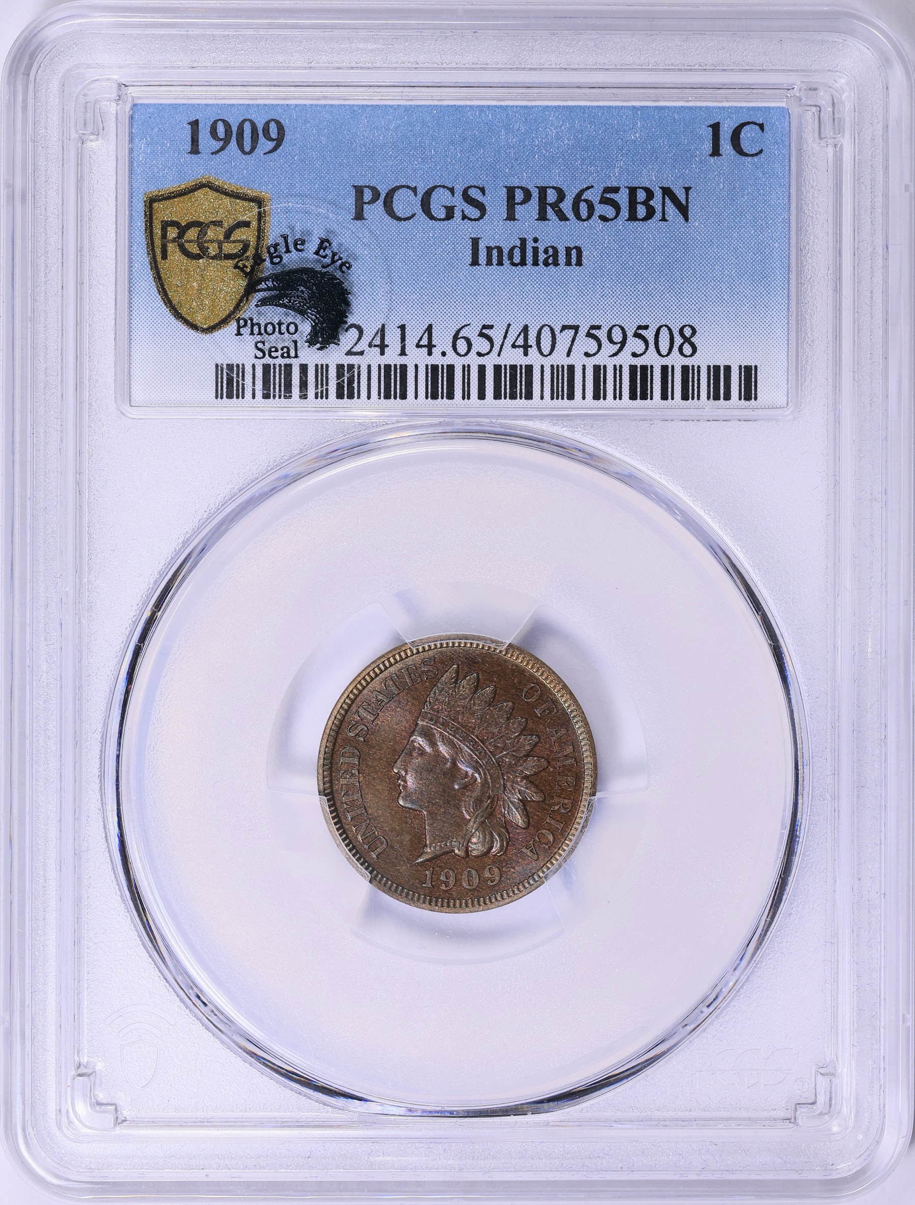 1909 Indian Cent PCGS Proof-65 BN (Eagle Eye Seal) (Toned) (Item 1863445) | GreatCollections ...