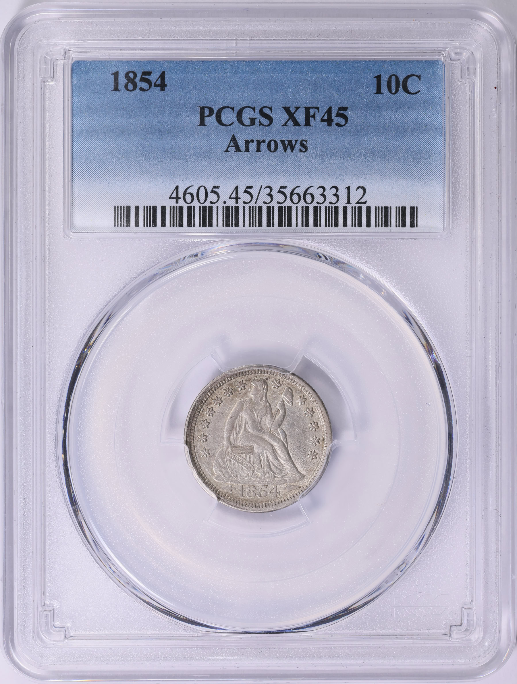 1854 Seated Liberty Dime Arrows PCGS XF-45 (Item 1863451) | GreatCollections Coin Auctions