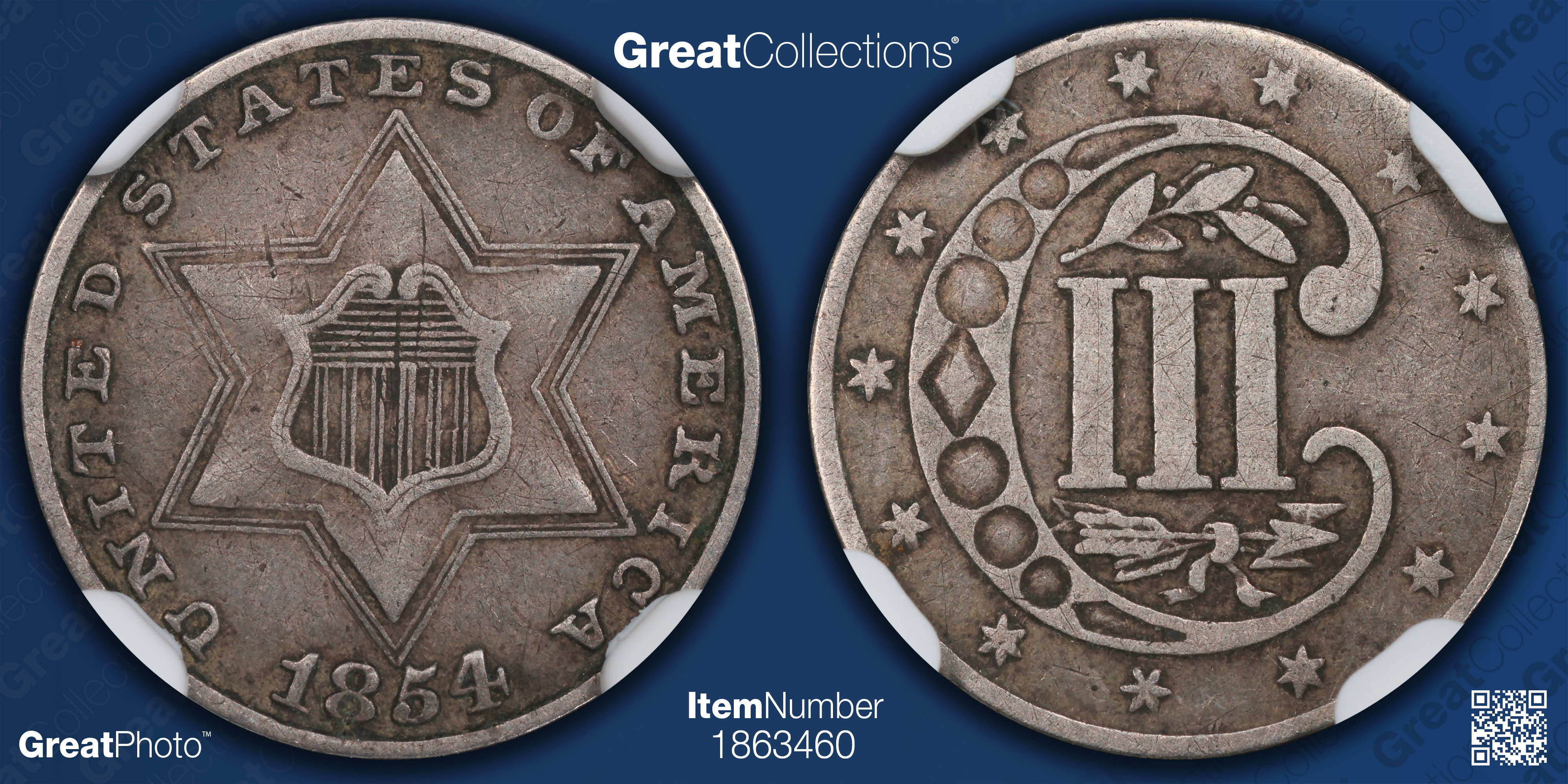 1854 Silver Three-Cent Piece NGC XF-40 (Item 1863460 ...