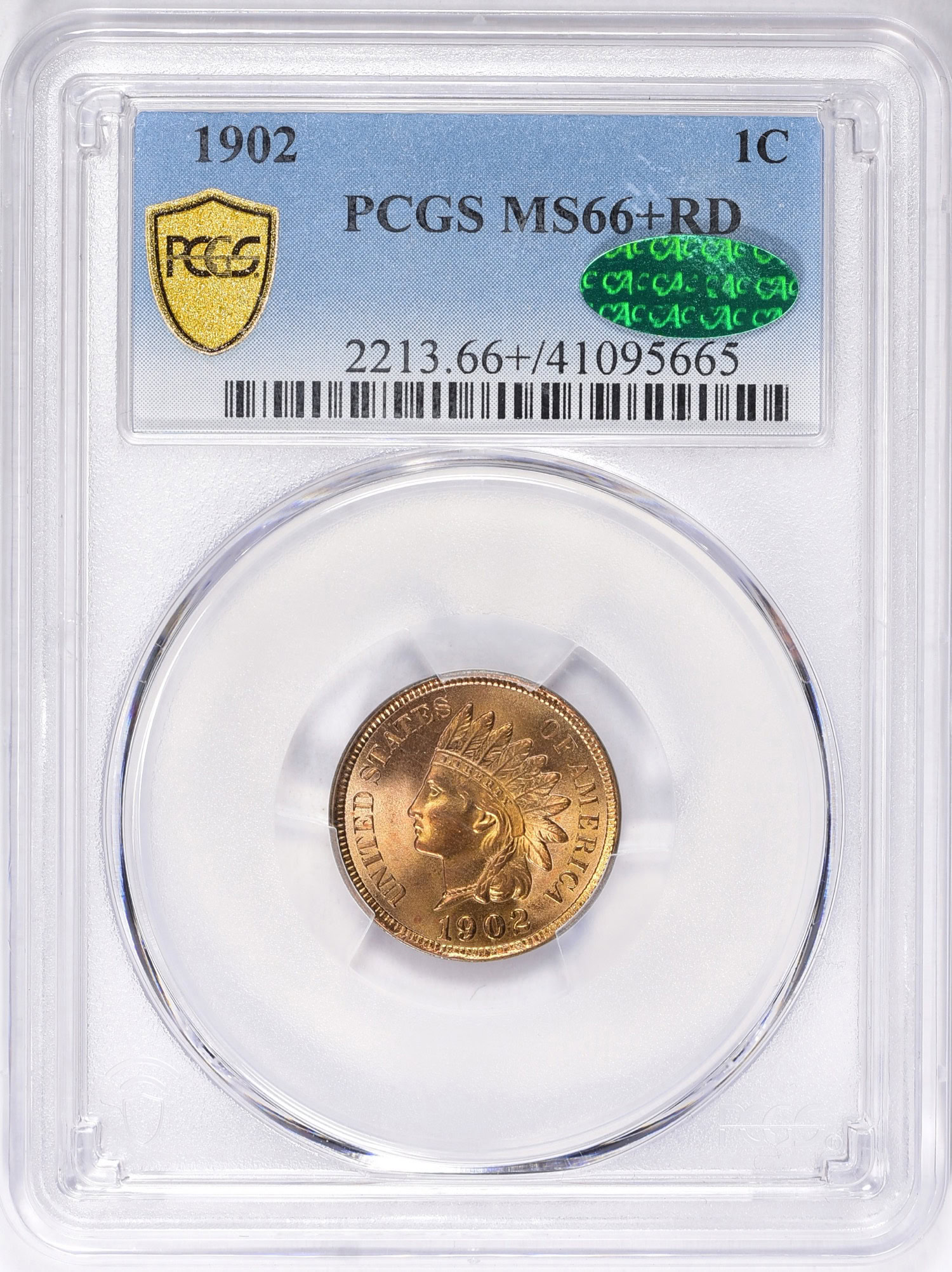 1902 Indian Cent PCGS MS-66+ RD (CAC Green) (Item 1863507) | GreatCollections Coin Auctions