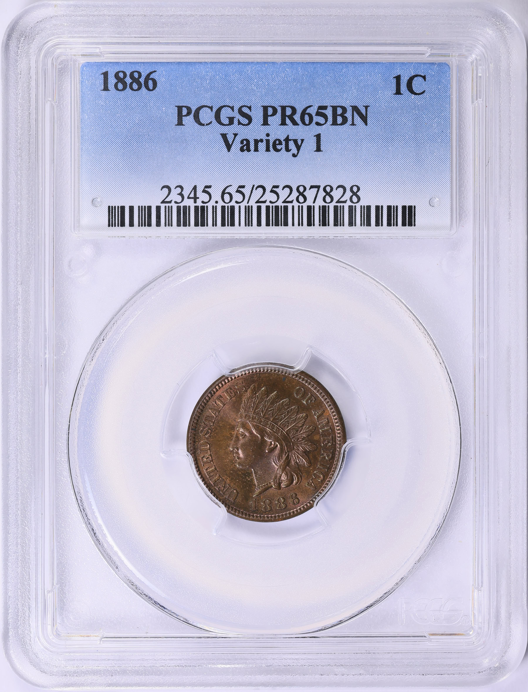 1886 Indian Cent Variety 1 PCGS Proof-65 BN (Toned) (Item 1863531) | GreatCollections Coin Auctions