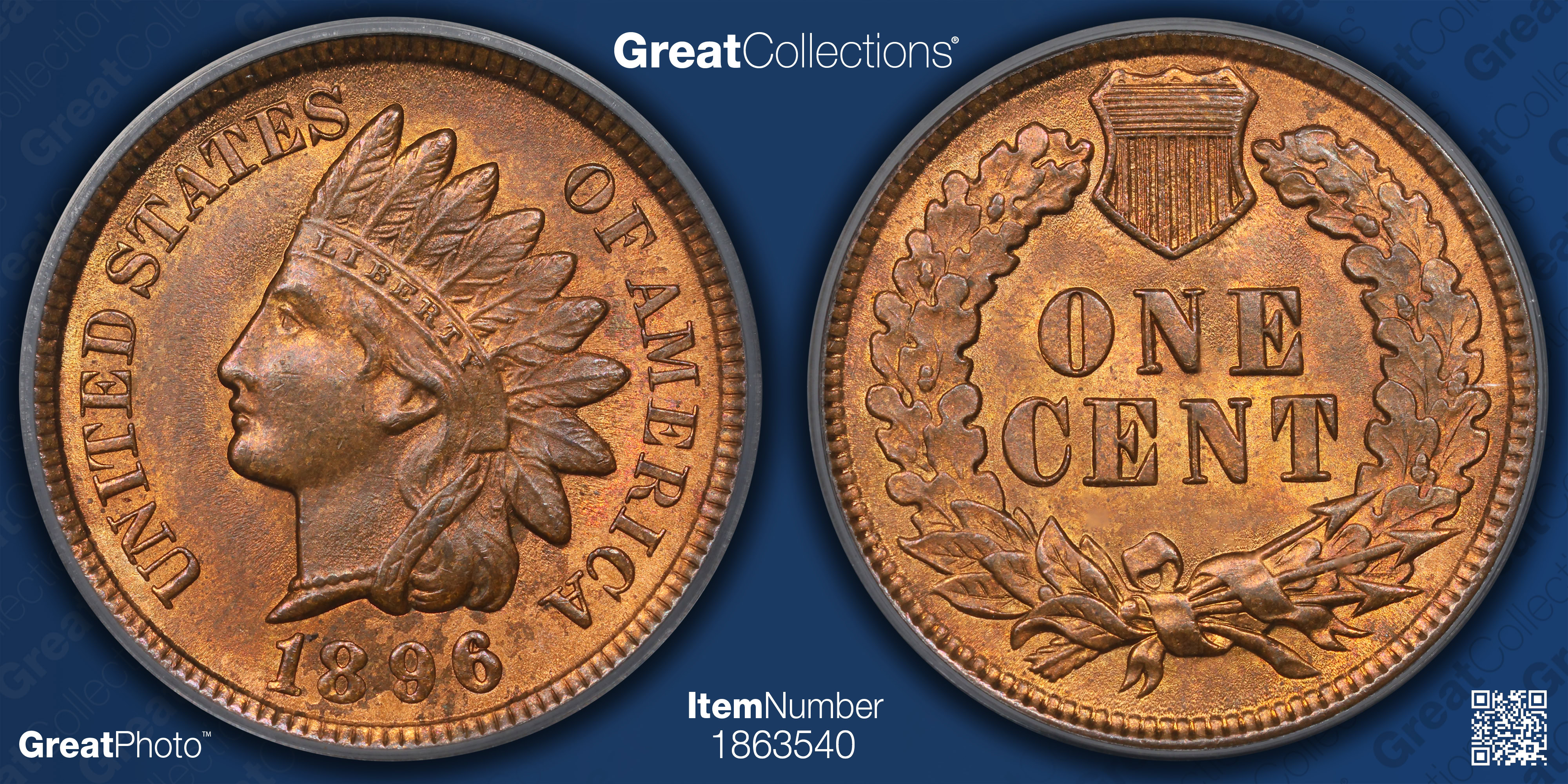 1896 Indian Cent PCGS MS-64 RB (Item 1863540) | GreatCollections Coin ...