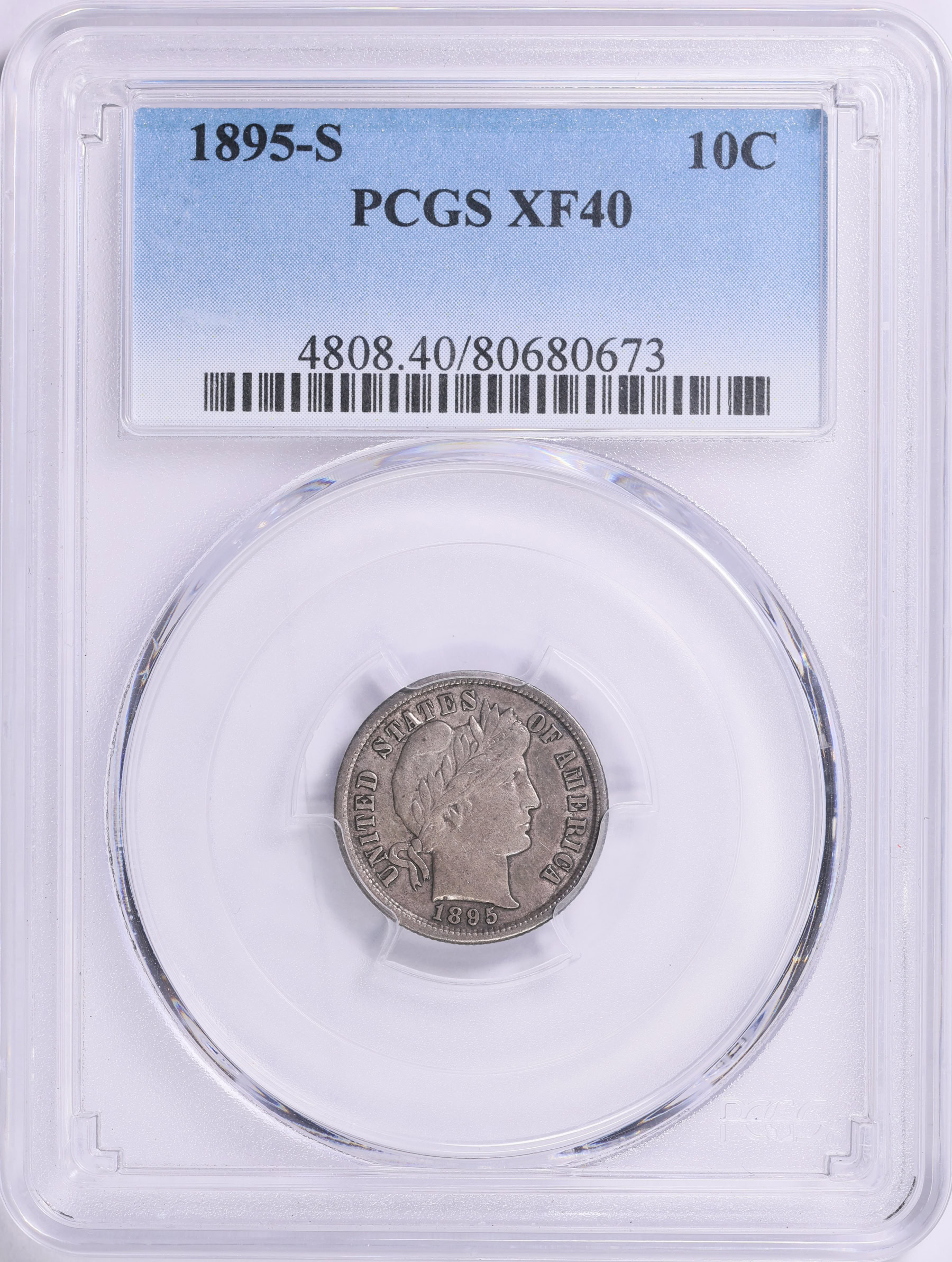 1895-S Barber Dime PCGS XF-40 (Toned) (Item 1863638) | GreatCollections Coin Auctions