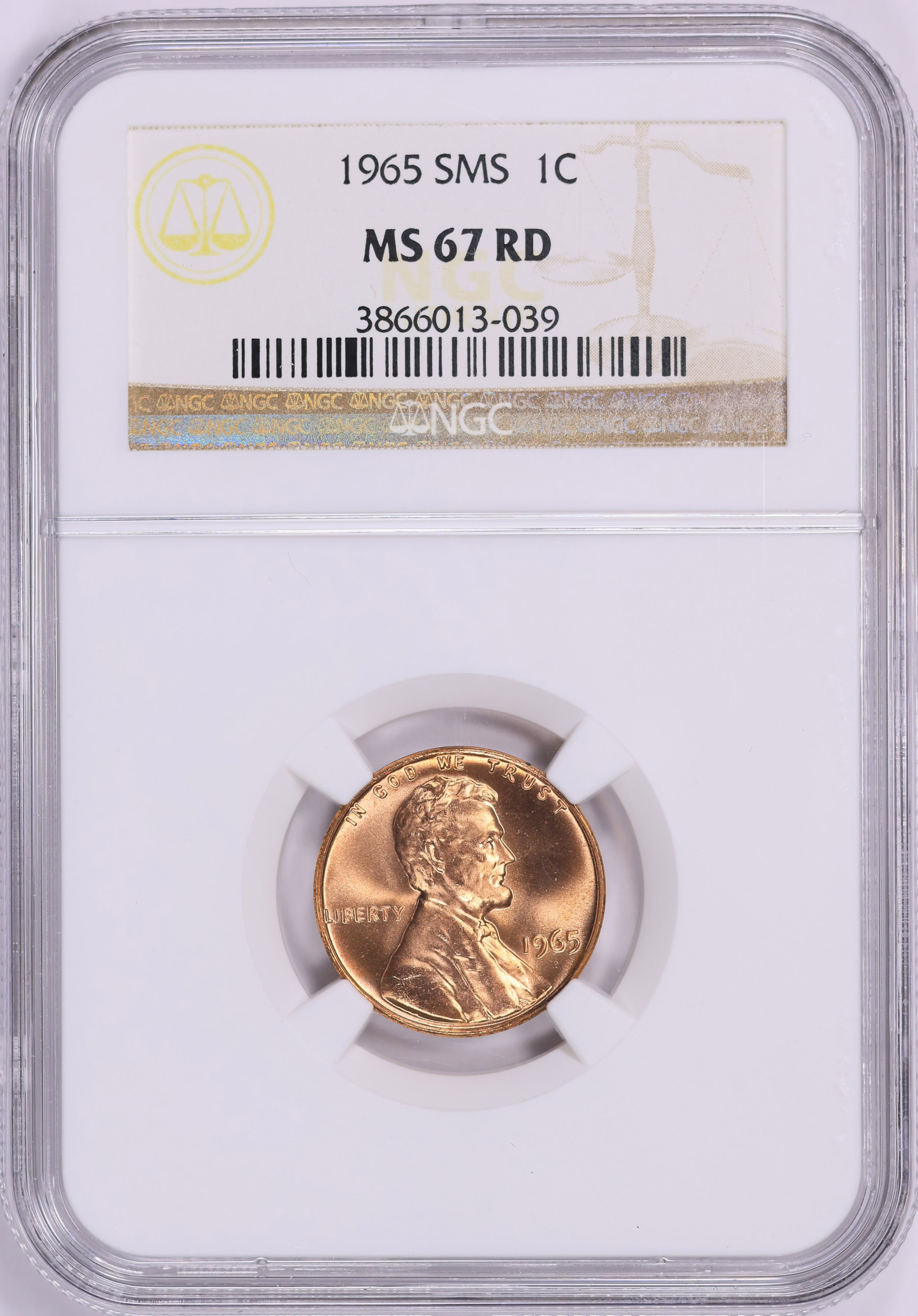 1965 Lincoln Cent SMS NGC MS-67 RD (Item 1863773) | GreatCollections ...