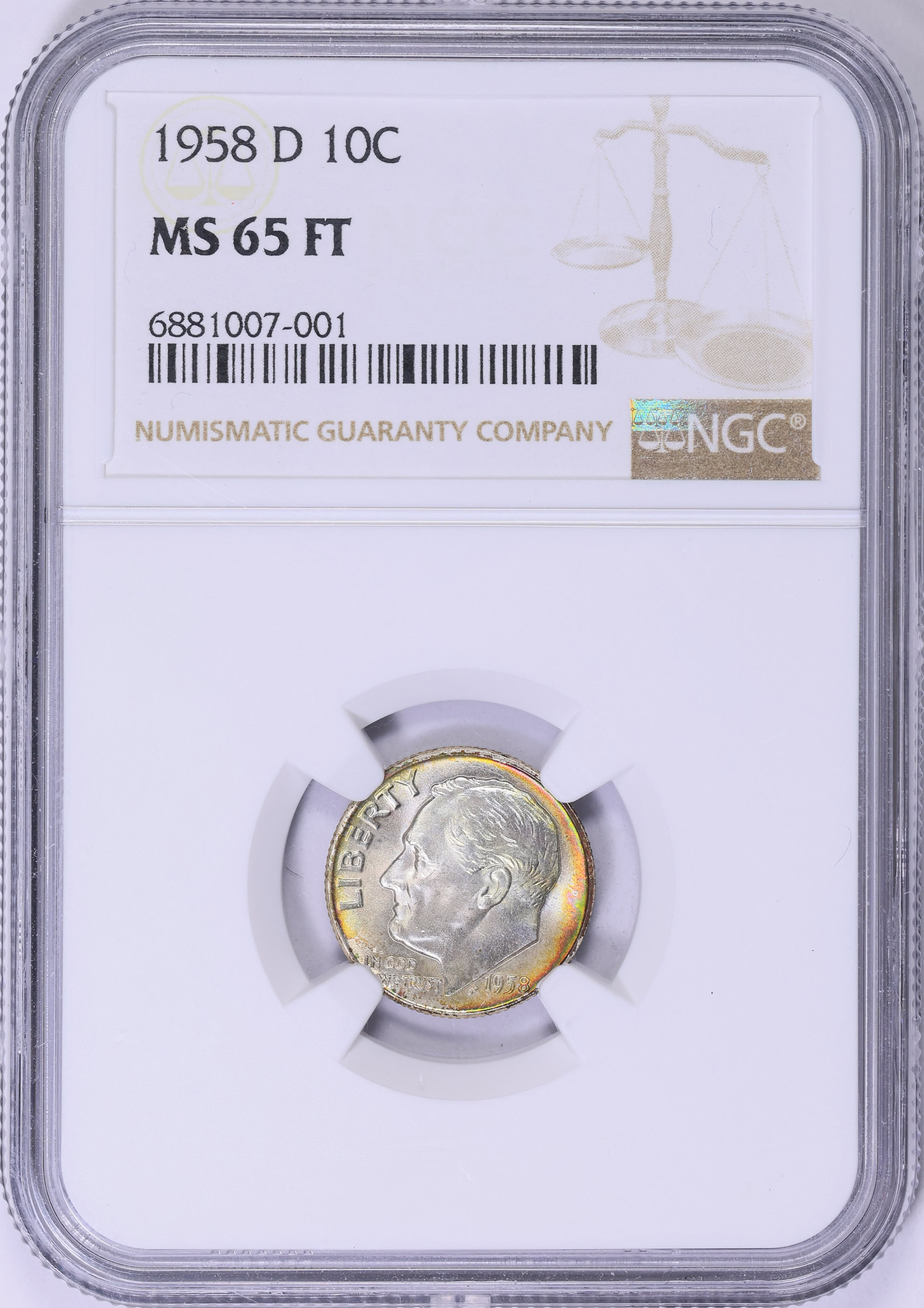 1958-D Roosevelt Dime NGC MS-65 FT (Toned) (Item 1863778) | GreatCollections Coin Auctions