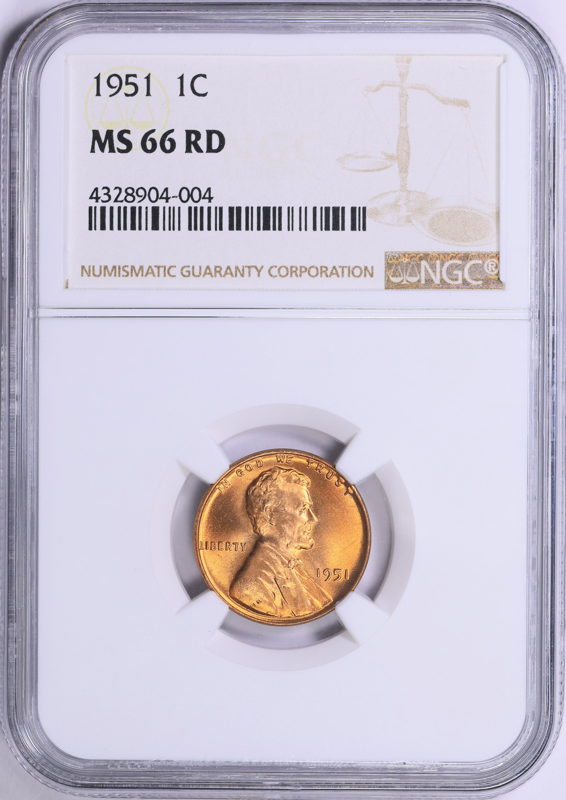 1951 Lincoln Cent NGC MS-66 RD (Item 1863782) | GreatCollections Coin Auctions