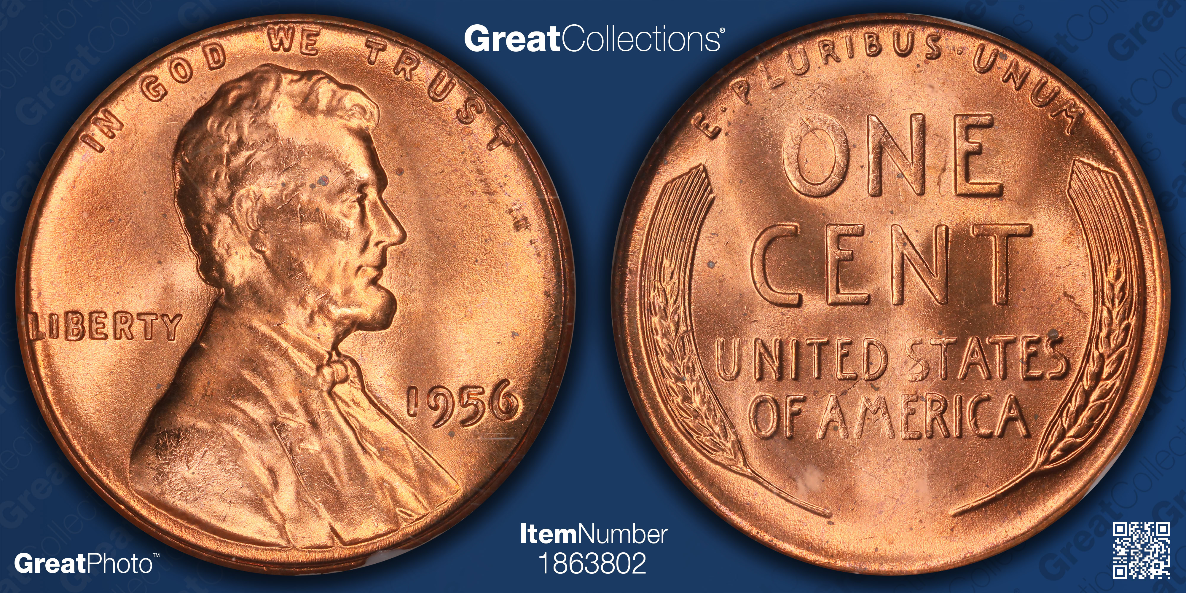 1956 Lincoln Cent NGC MS-66 RD (Item 1863802) | GreatCollections Coin ...
