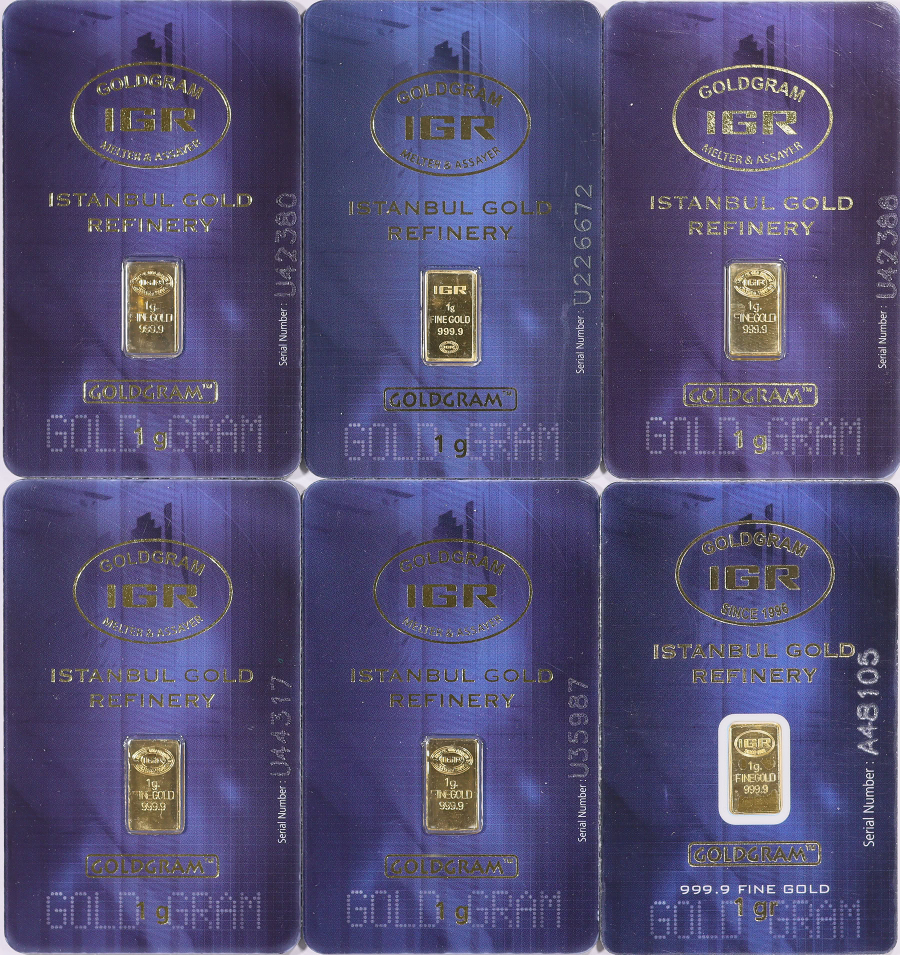 ND Gold 1gm Ingots/Bars Uncertified in Cards of Issue (13 Pieces) (AGW ...