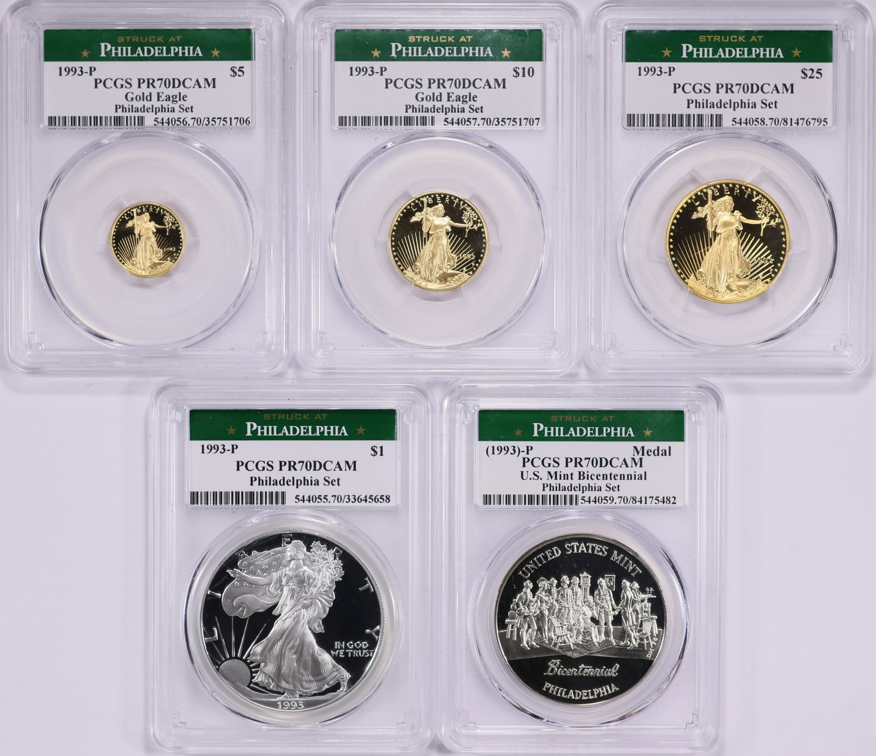 1993-P U.S. Mint The Philadelphia Set of Proof Gold American Eagles ...