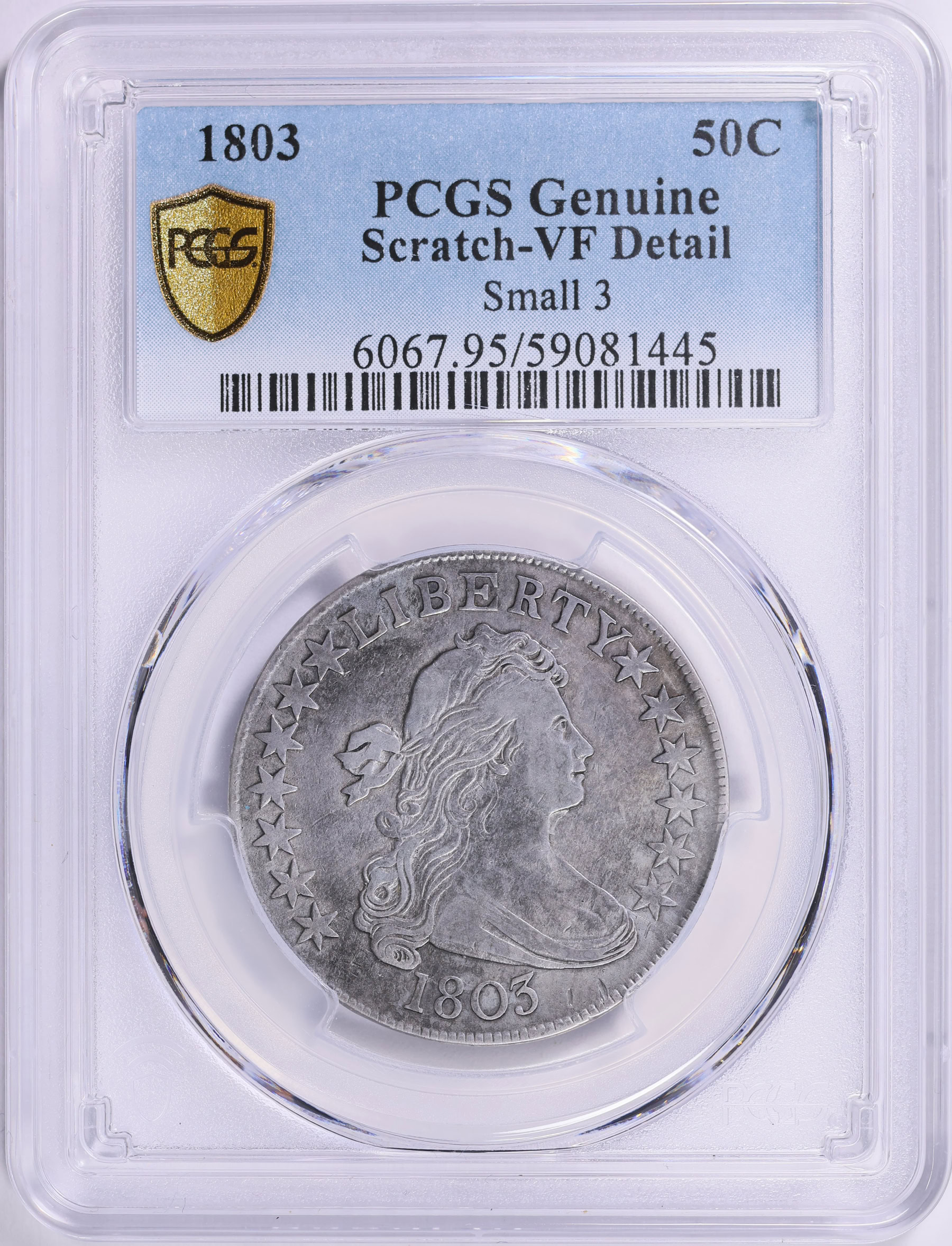 1803 Draped Bust Half Dollar Small 3 PCGS Genuine VF Details (Item 1864245) | GreatCollections ...