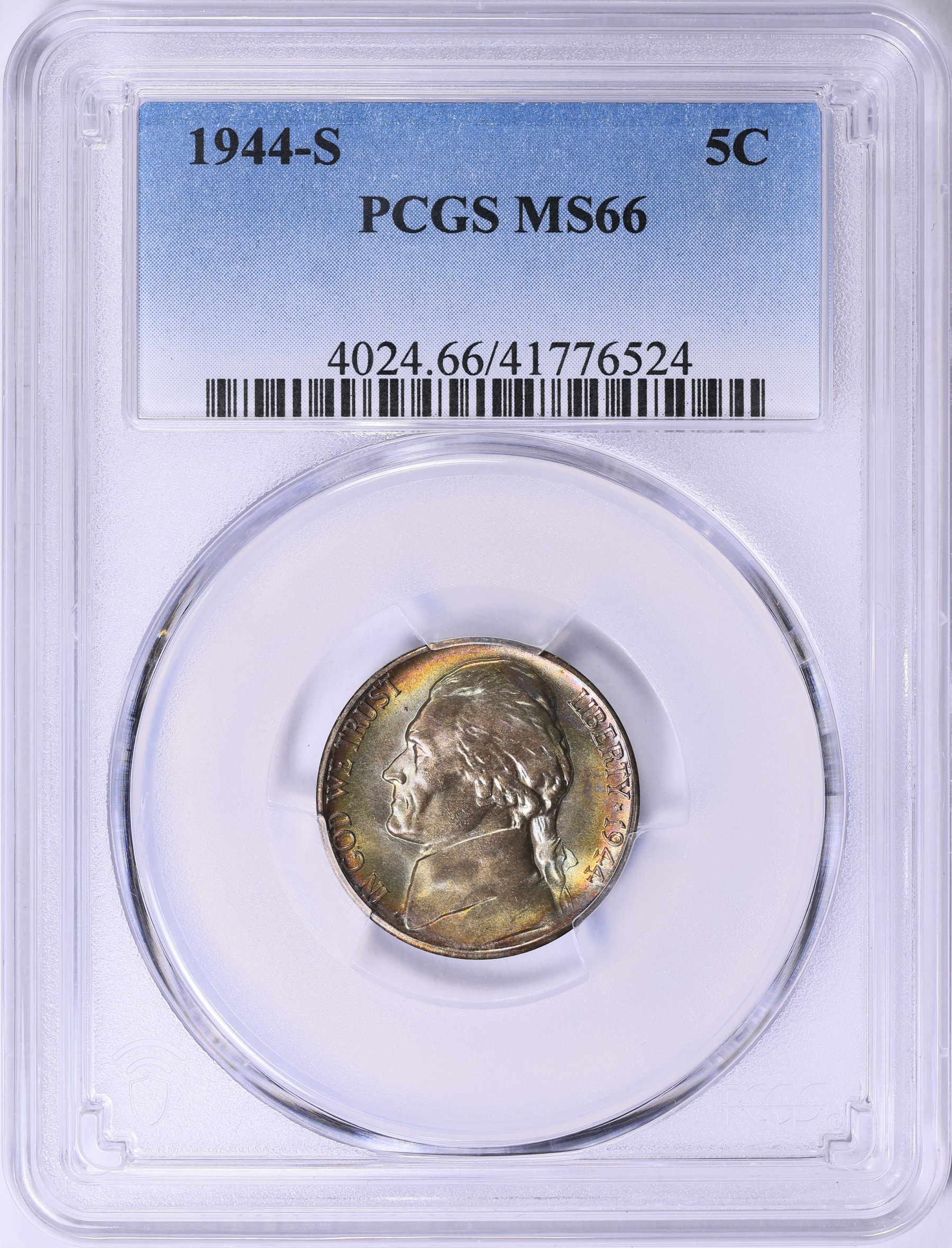 1944-S Jefferson Nickel PCGS MS-66 (Toned) (Item 1864454) | GreatCollections Coin Auctions