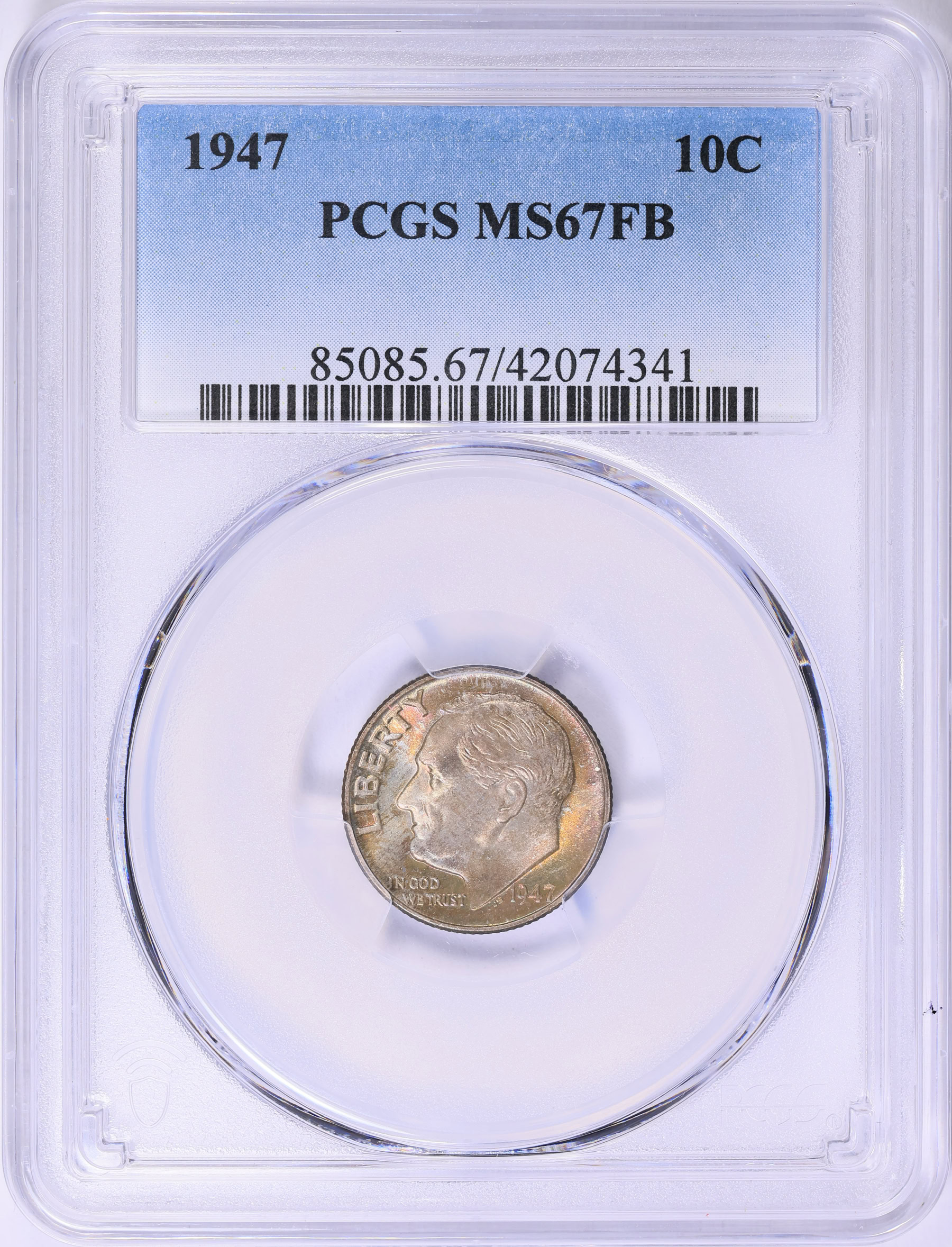 1947 Roosevelt Dime PCGS MS-67 FB (Toned) (Item 1864466) | GreatCollections Coin Auctions