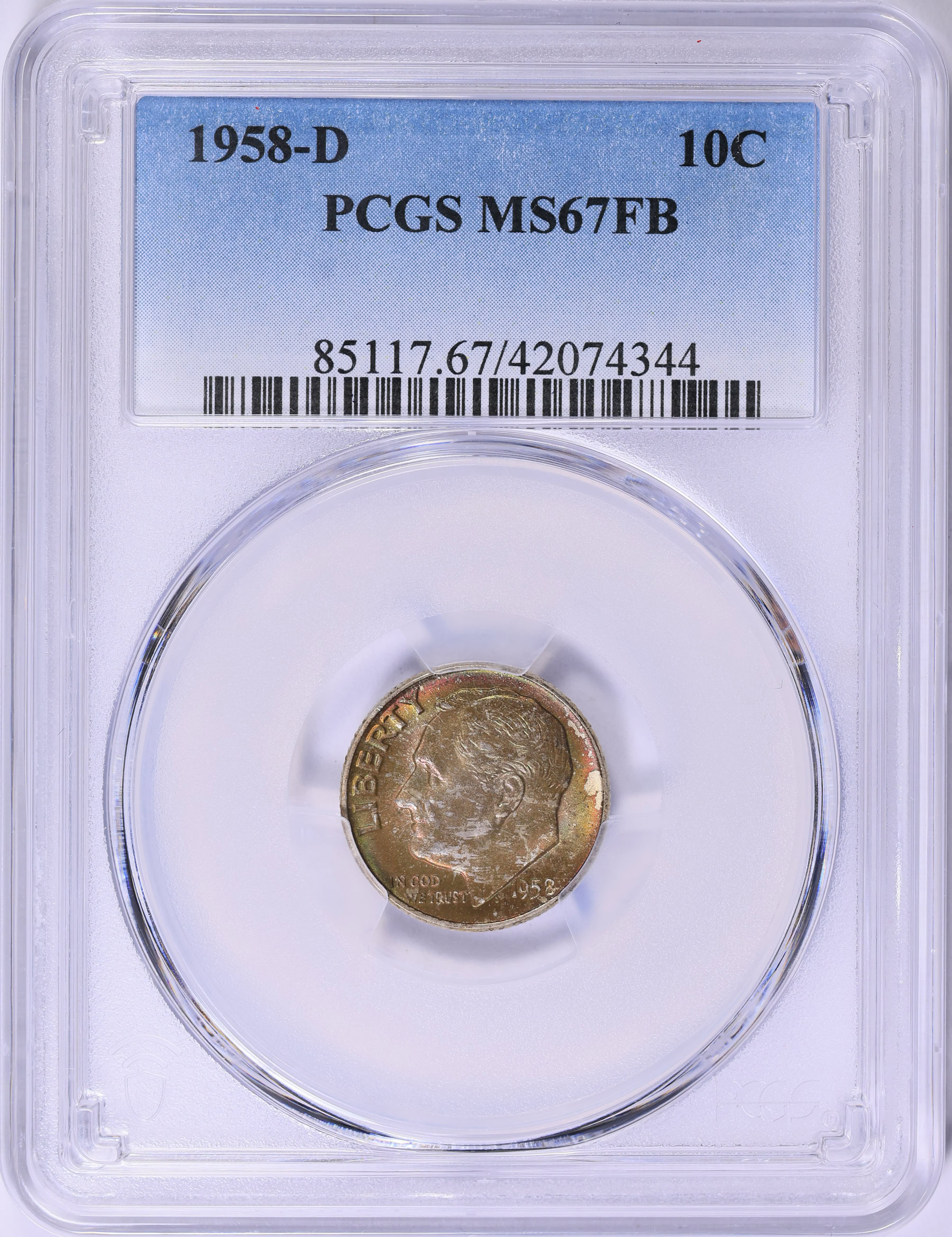 1958-D Roosevelt Dime PCGS MS-67 FB (Toned) (Item 1864514) | GreatCollections Coin Auctions