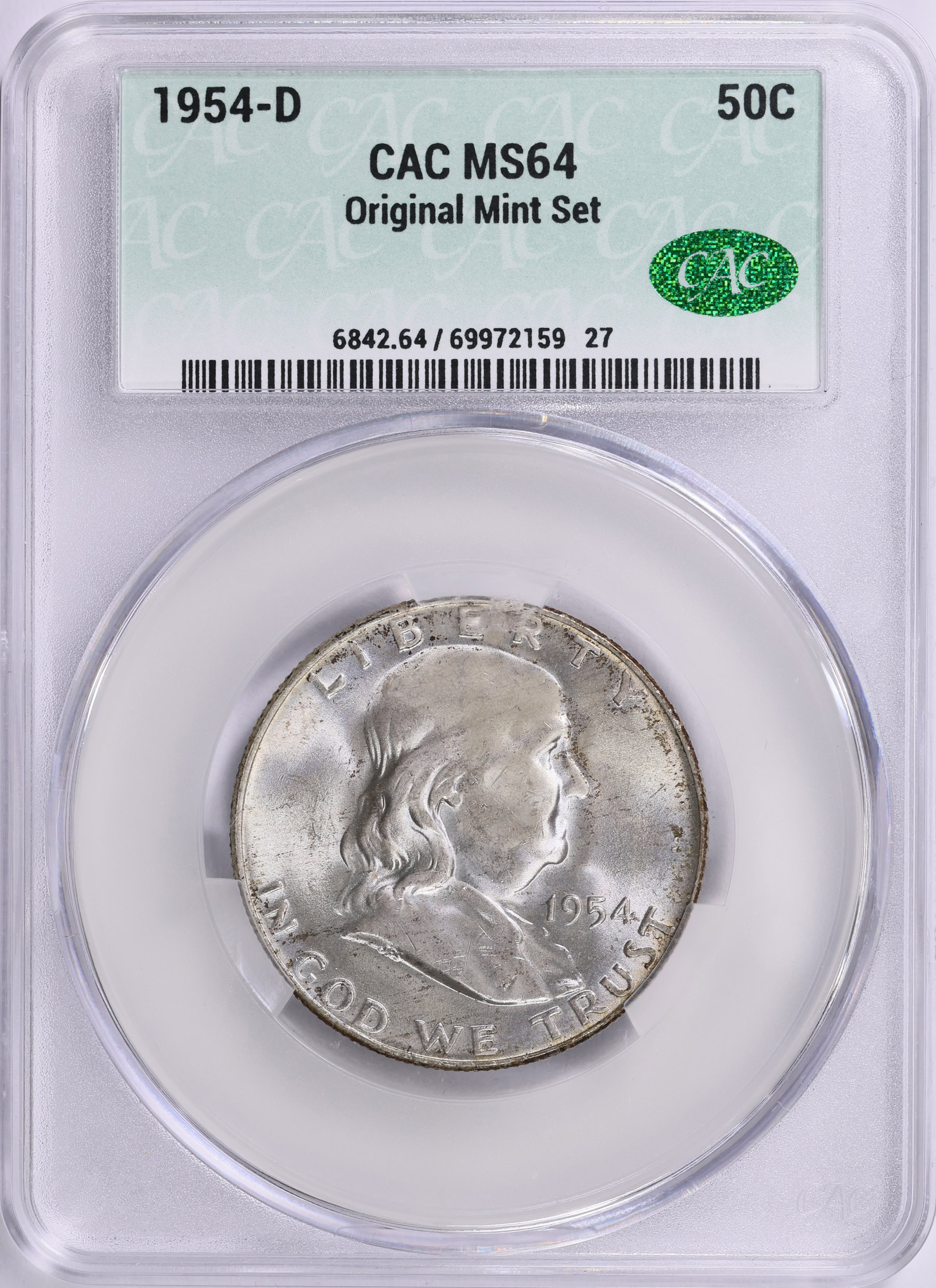 1954-D Franklin Half Dollar CACG MS-64 (Item 1864597) | GreatCollections Coin Auctions