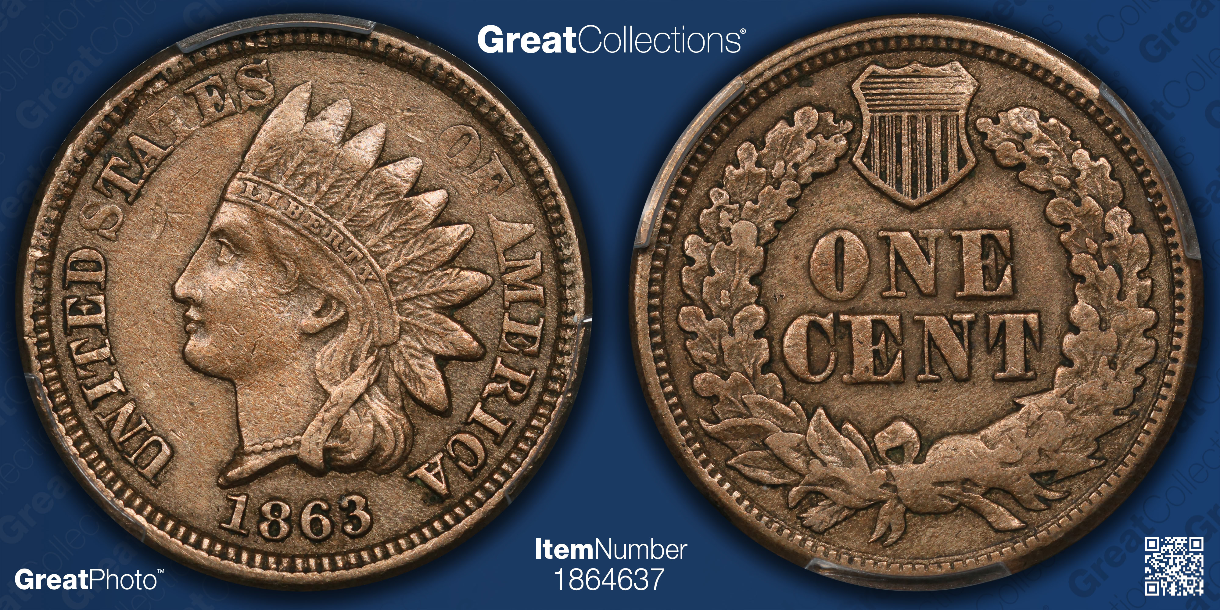 1863 Indian Cent PCGS AU-53 (Item 1864637) | GreatCollections Coin Auctions
