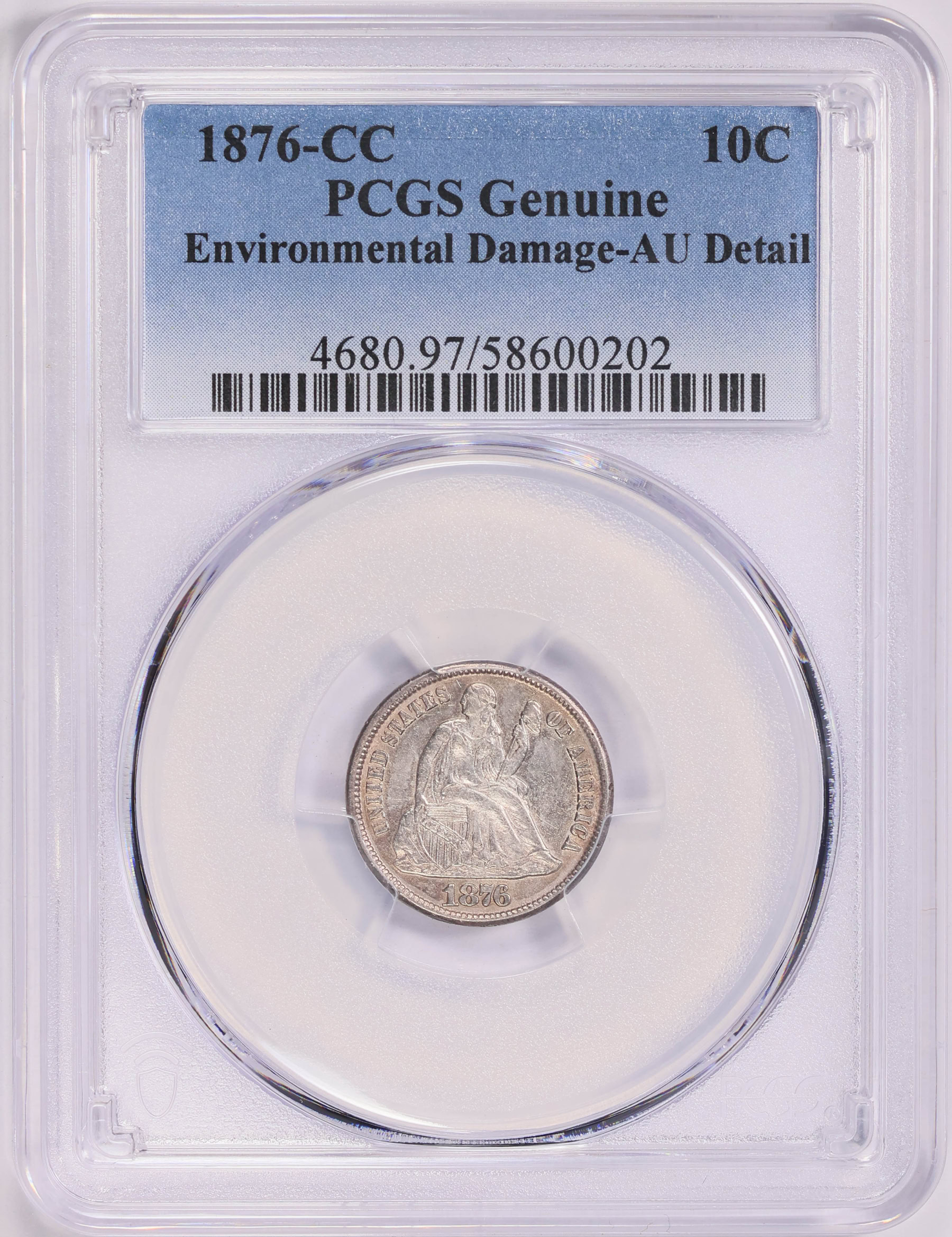 1876-CC Seated Liberty Dime PCGS Genuine AU Details (Item 1864638) | GreatCollections Coin Auctions