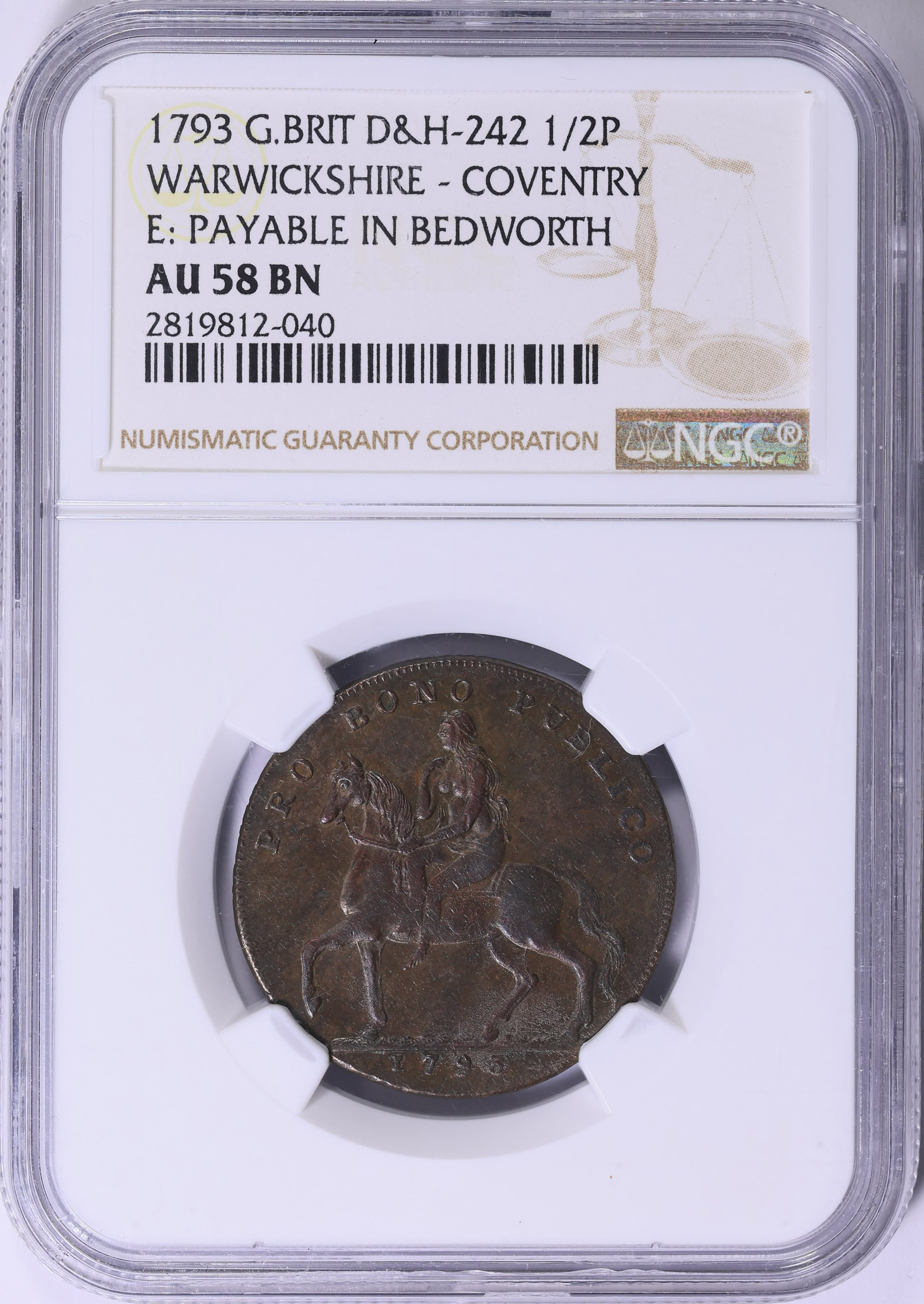 Great Britain -Warwickshire, Coventry 1793 1/2 Penny Token NGC AU-58 BN ...