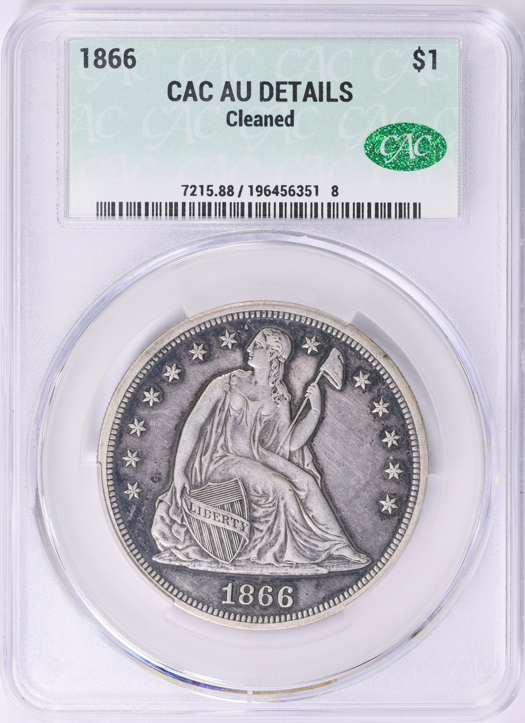 1866 Seated Liberty Silver Dollar CACG AU Details (Item 1864770 ...