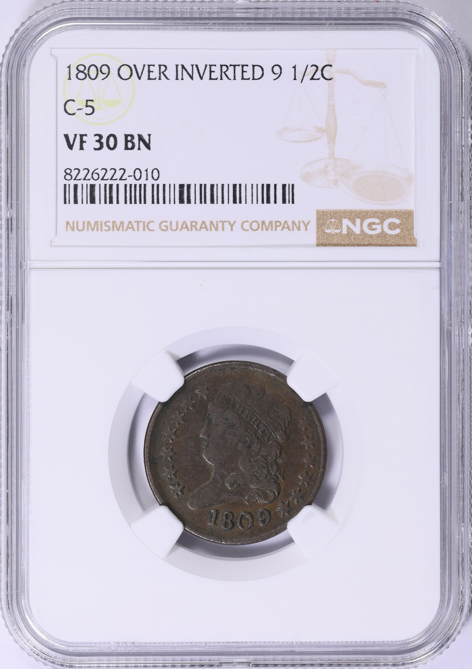 1809 Classic Half Cent 9 Over Inverted 9 Cohen 5 NGC VF-30 BN (Item 1864773) | GreatCollections ...