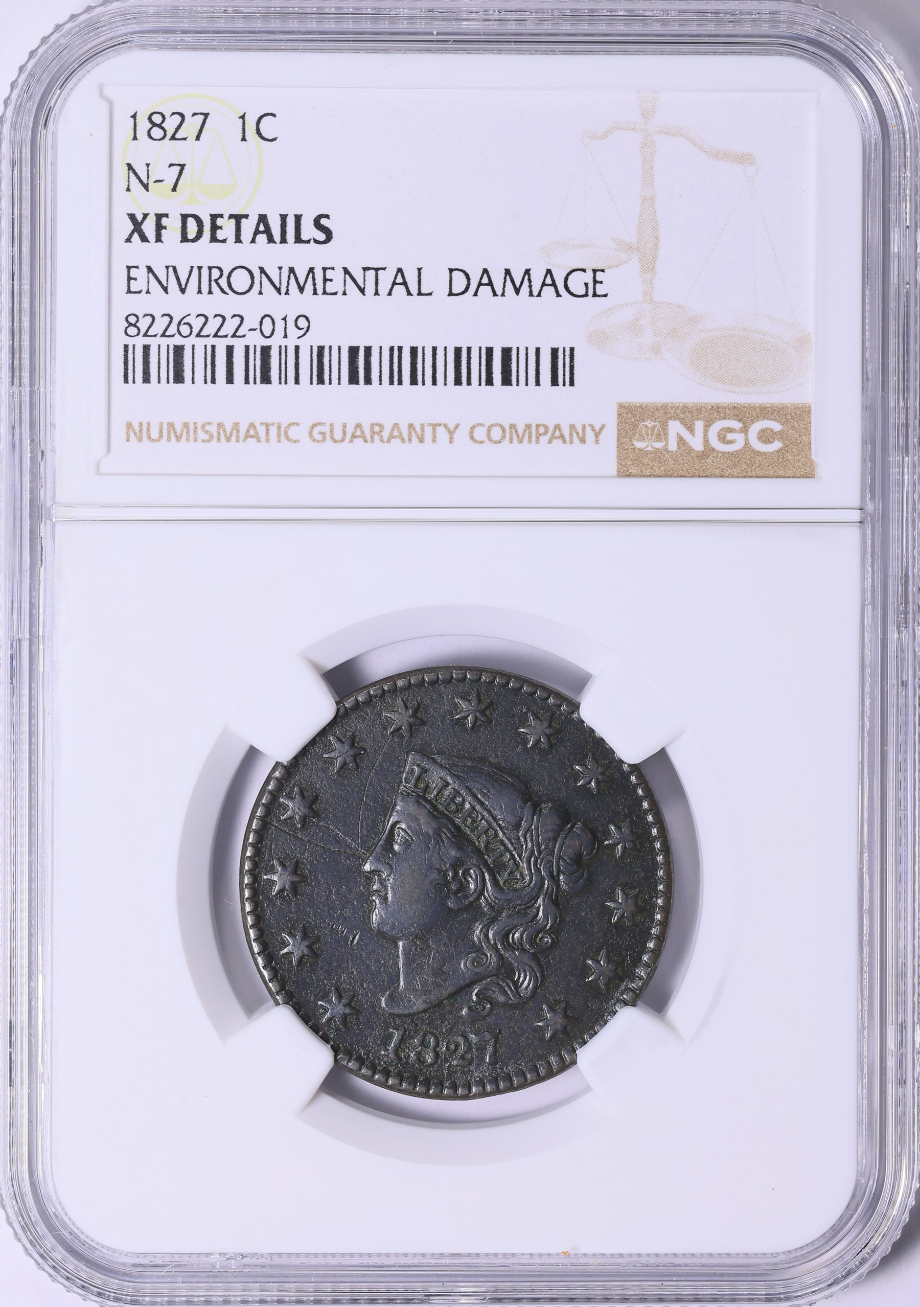 1827 Matron Cent Newcomb 7 NGC XF Details (Item 1864779) | GreatCollections Coin Auctions