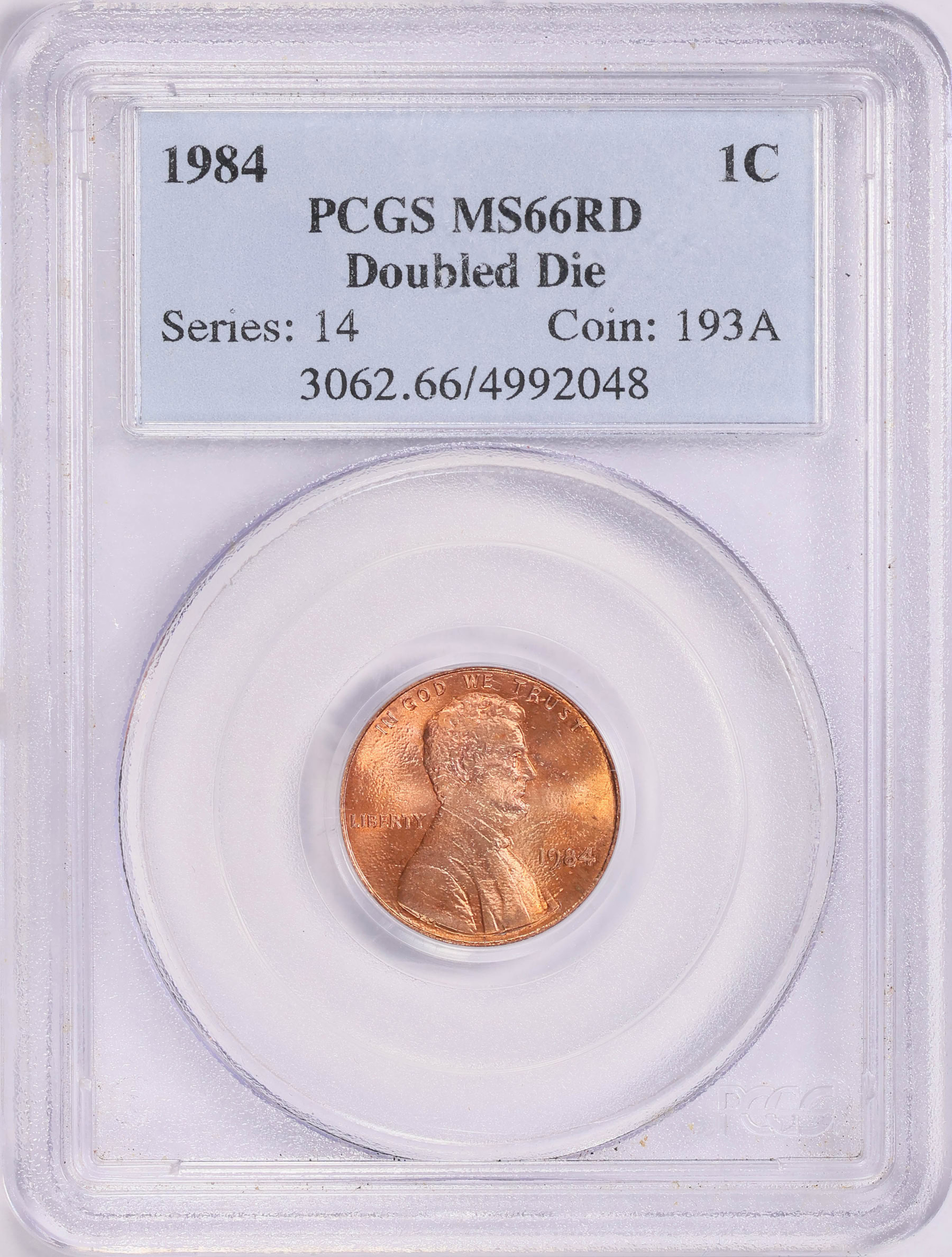 1984 Lincoln Cent Doubled Die Obverse PCGS MS-66 RD (Item 1864827) | GreatCollections Coin Auctions