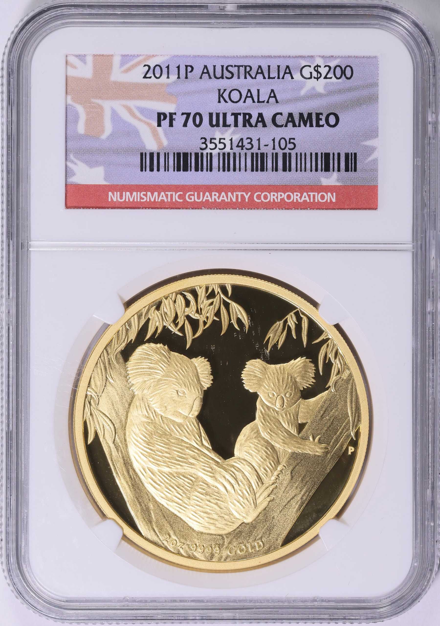 Australia 2011-P G$200 Gold Koala NGC Proof-70 UC (AGW 2.0 oz.) | NGC Cert #3551431-105 ...