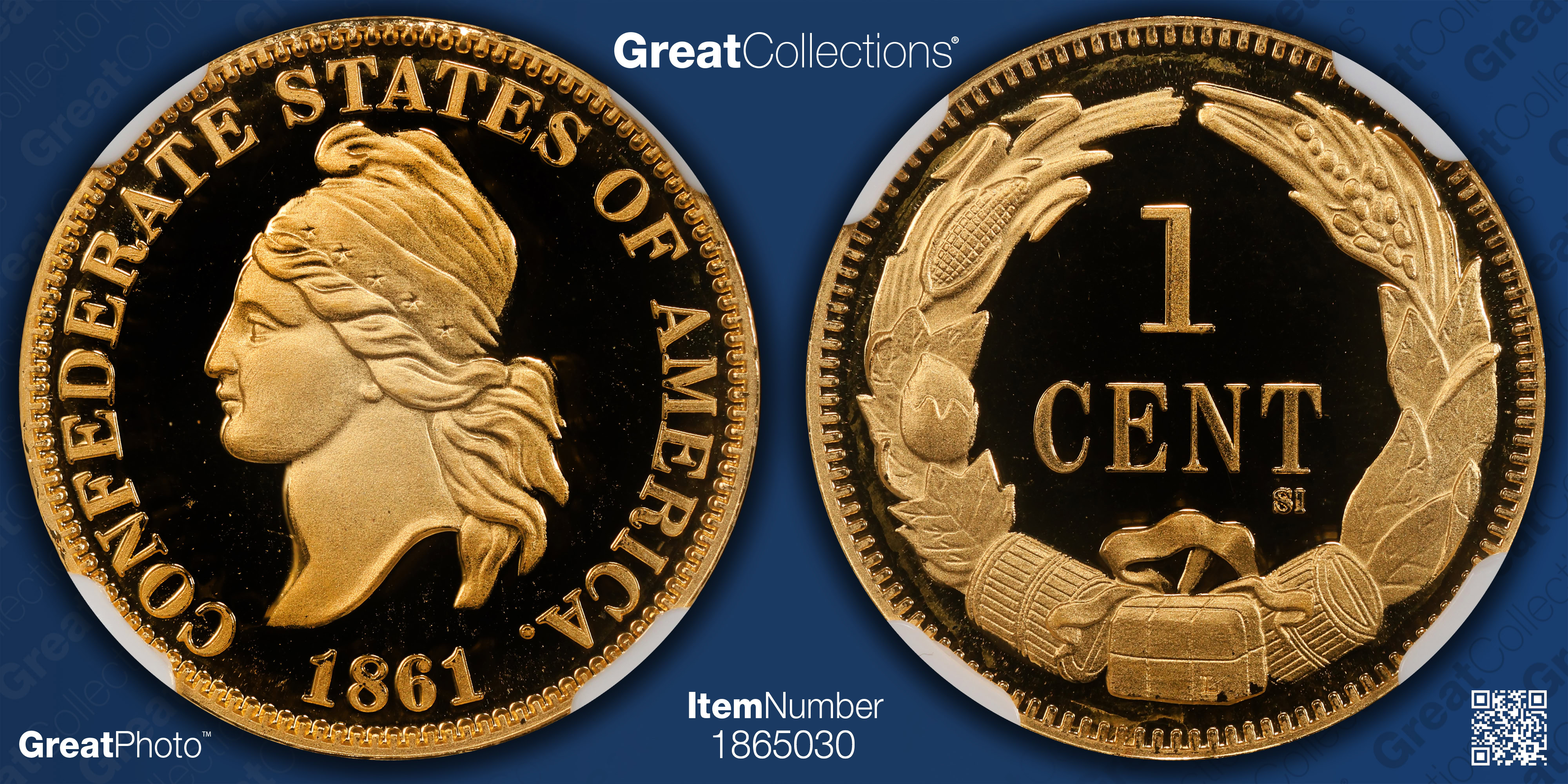 1861 Confederate Cent Smithsonian Restrike 150th Anniversary Gold NGC ...