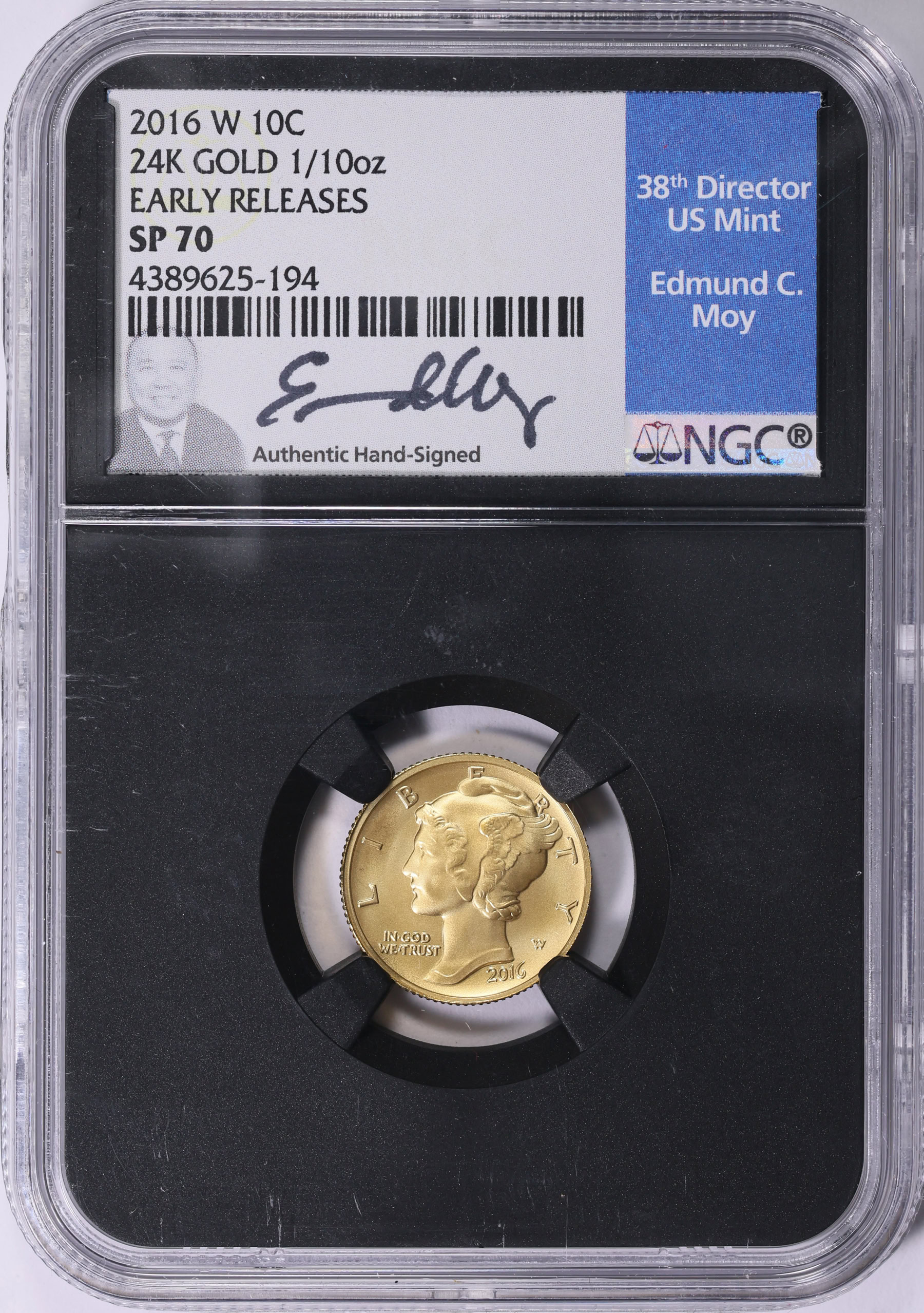2016-W Mercury Dime 100th Anniversary Gold Early Releases NGC SP-70 ...