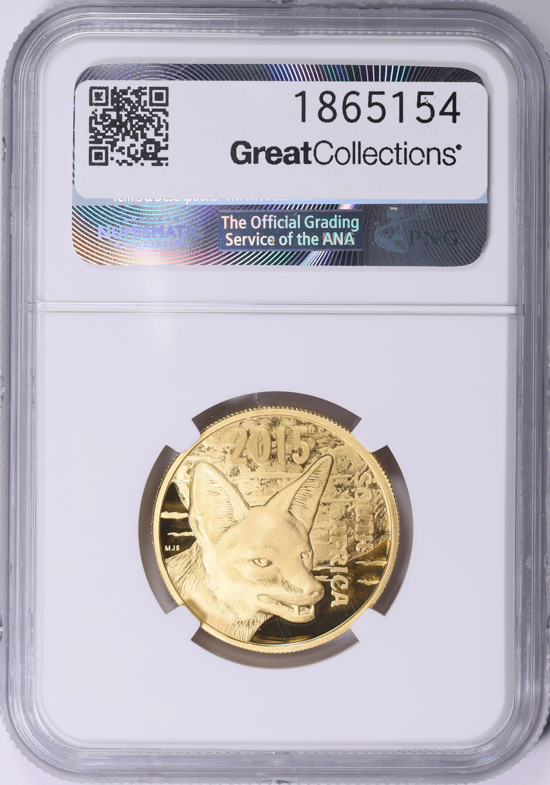 South Africa 2015 Gold 50 Rand Natura - Jackal NGC Proof-70 UC (AGW = 0 ...