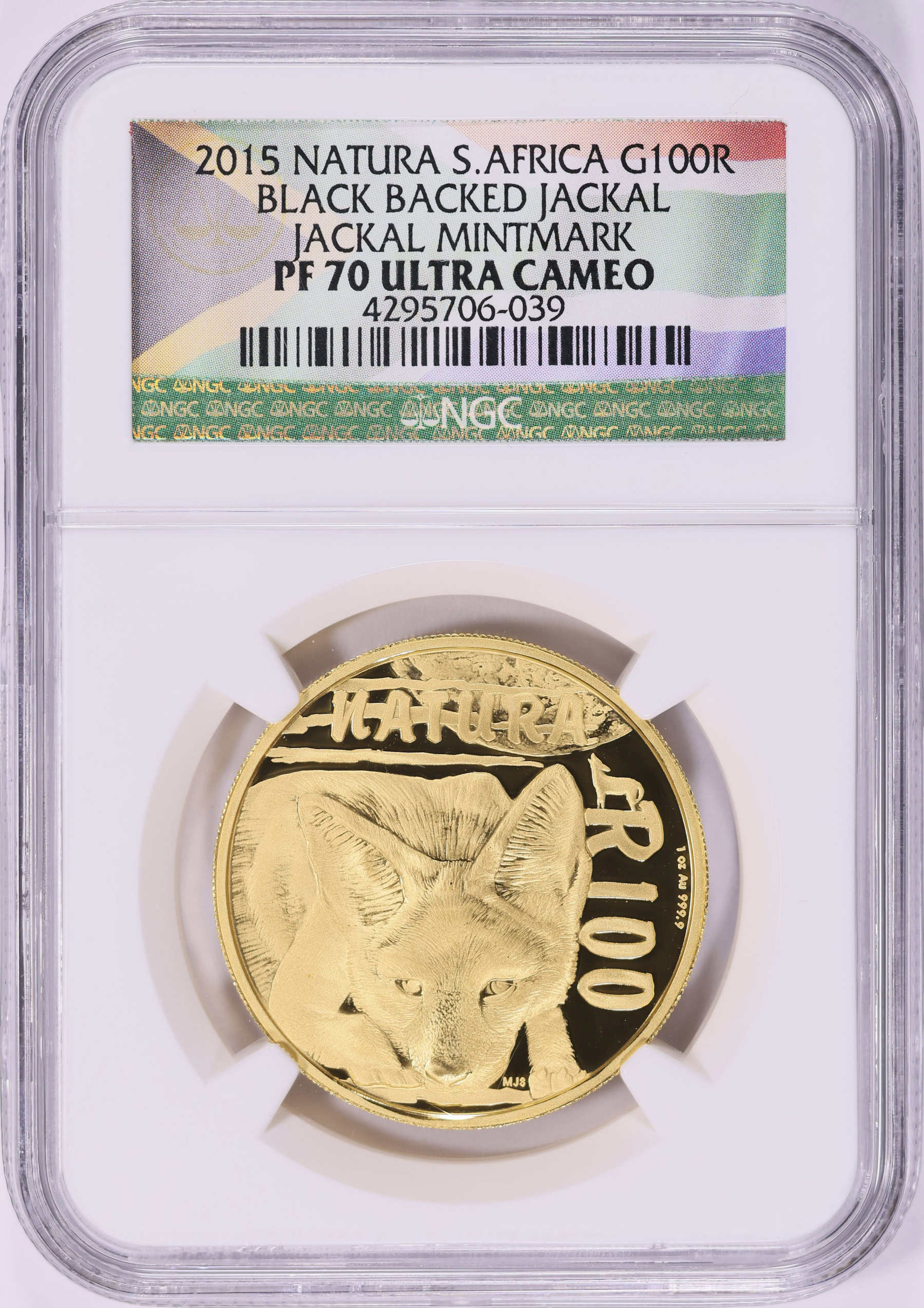 South Africa 2015 Gold 100 Rand Natura - Jackal NGC Proof-70 UC (AGW ...