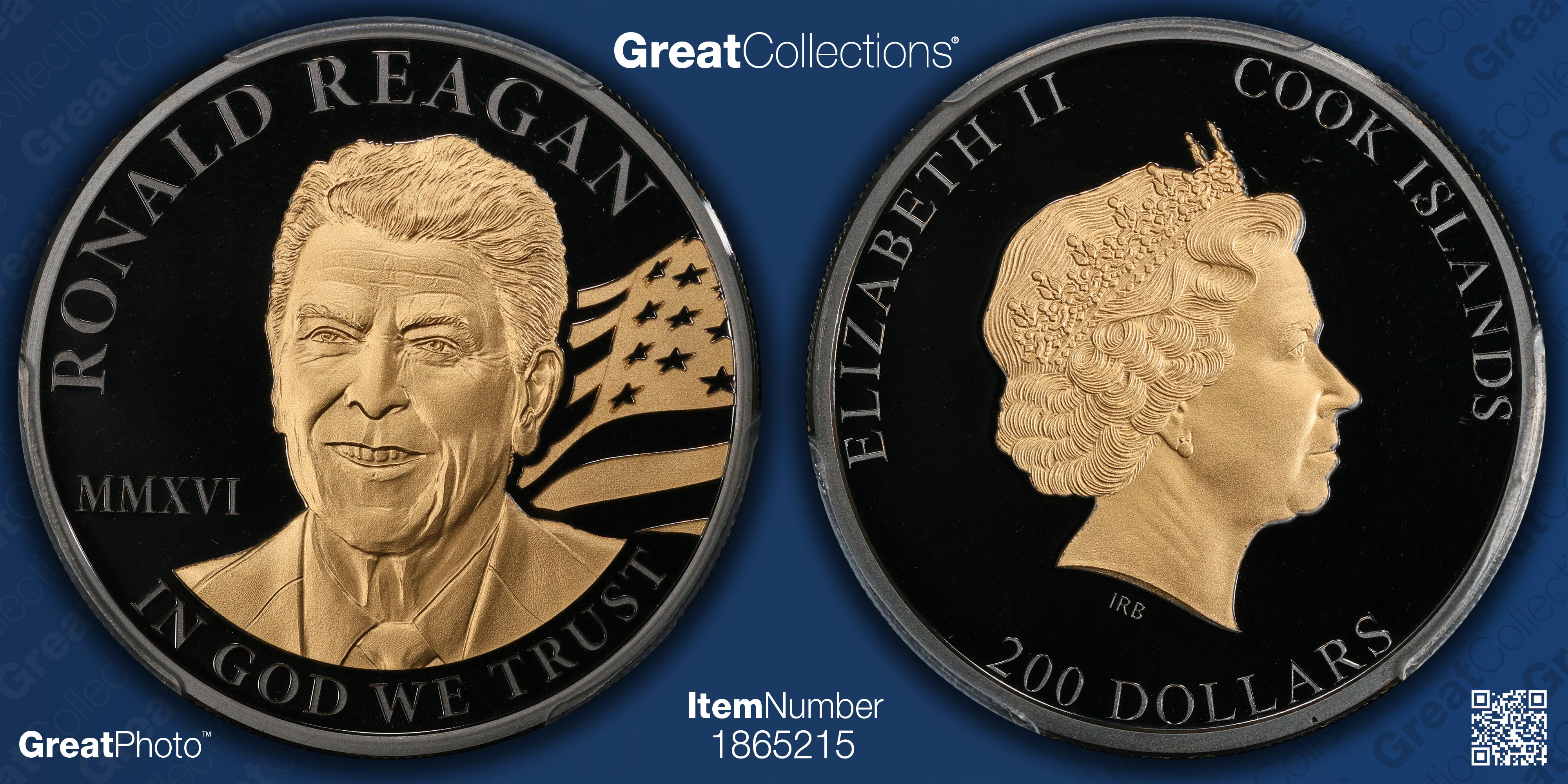 Cook Islands 2016 Gold $200 Ronald Reagan, Black Proof Reagan Legacy Series PCGS Proof-70 DCAM ...