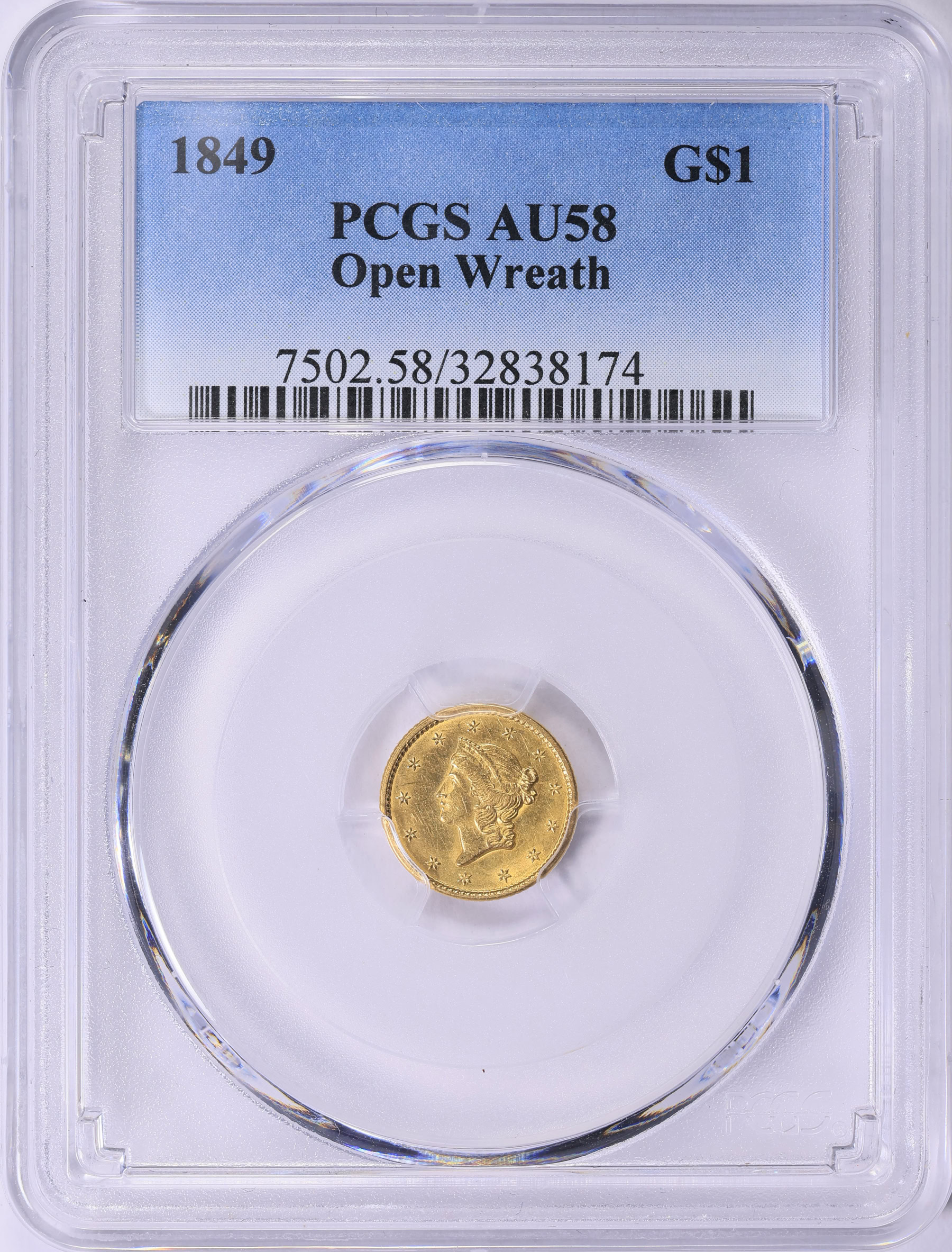 1849 Liberty Gold Dollar Open Wreath PCGS AU-58 (Item 1865225 ...