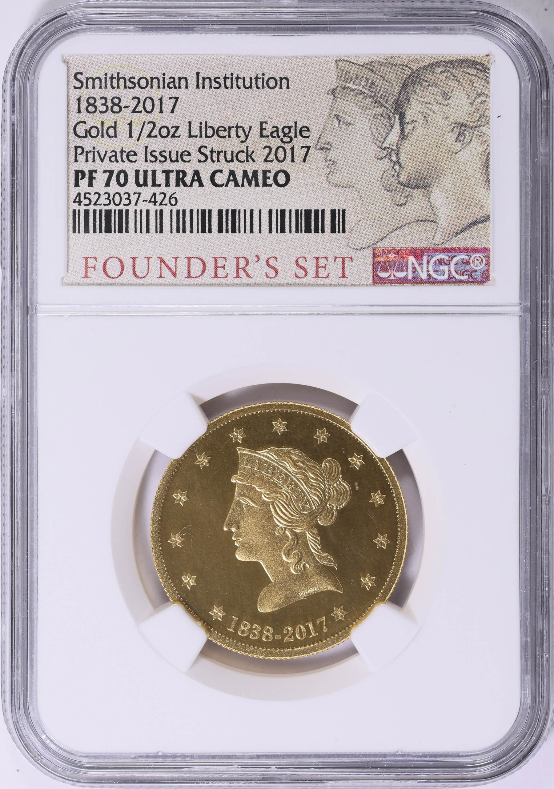1838-2017 Gold 1/2 oz. Liberty Eagle Private Issue Struck 2017 ...