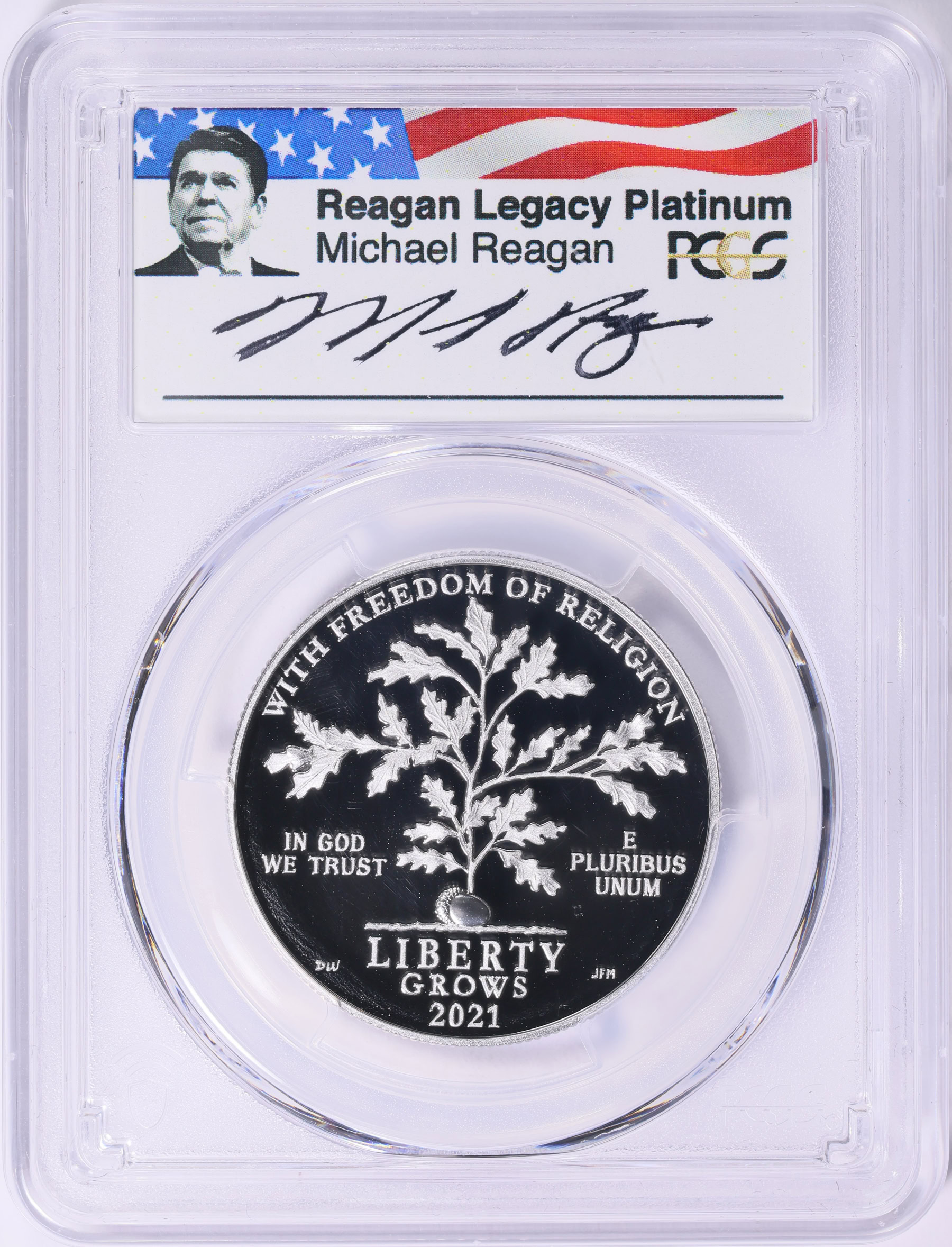 2021-W $100 One-Ounce Platinum American Eagle Freedom of Religion First Day of Issue Reagan ...