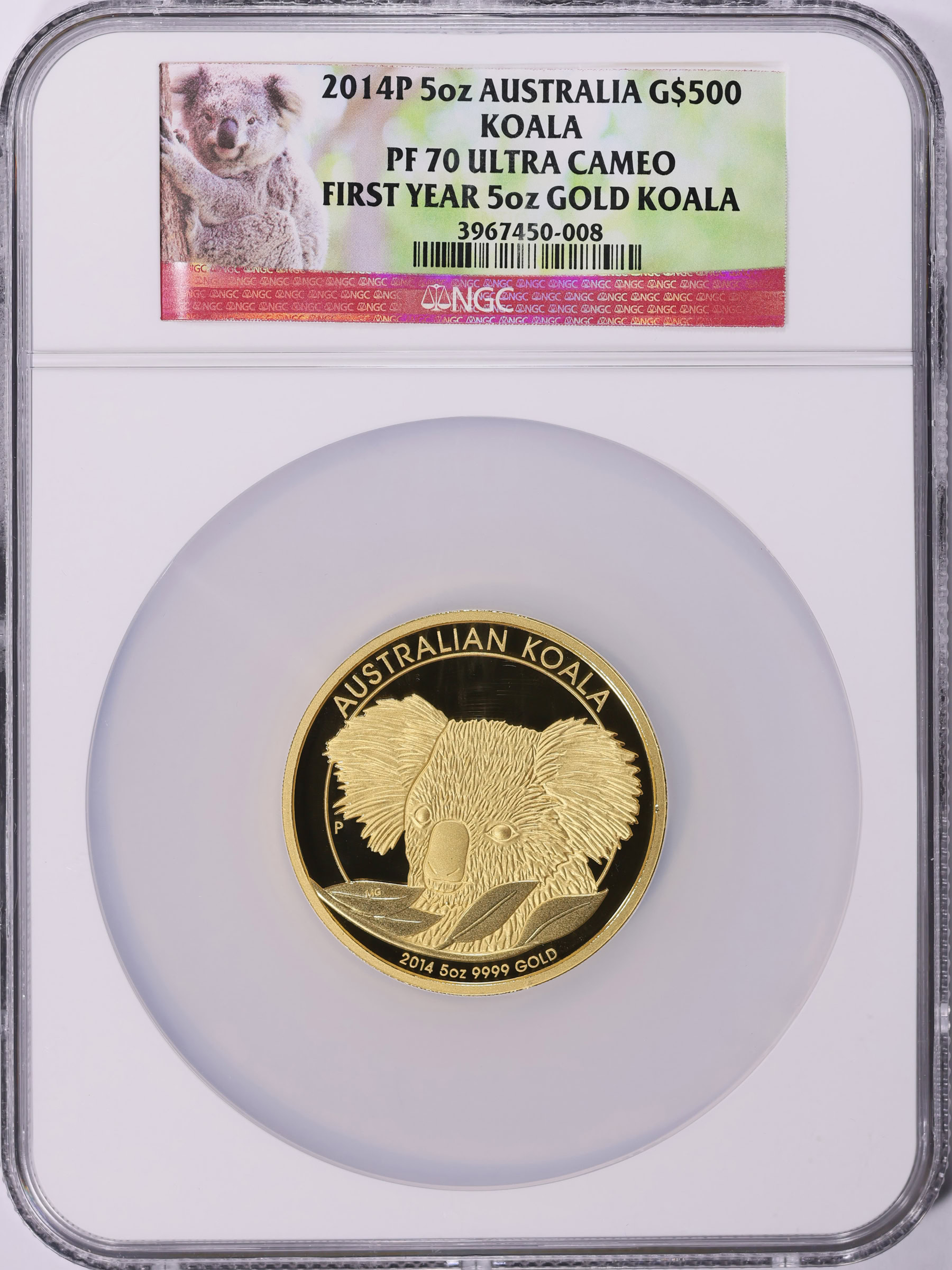 Australia 2014-P Gold $500 Koala First Year KM-2966 NGC Proof-70 UC (AGW = 4.995 oz.) | NGC Cert ...