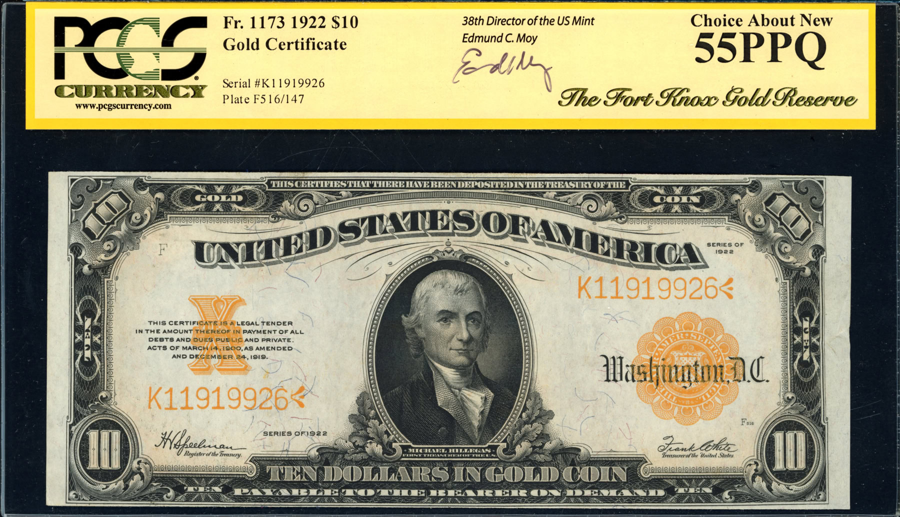 Fr. 1173 1922 $10 Gold Certificate Note Speelman / White PCGS Currency ...