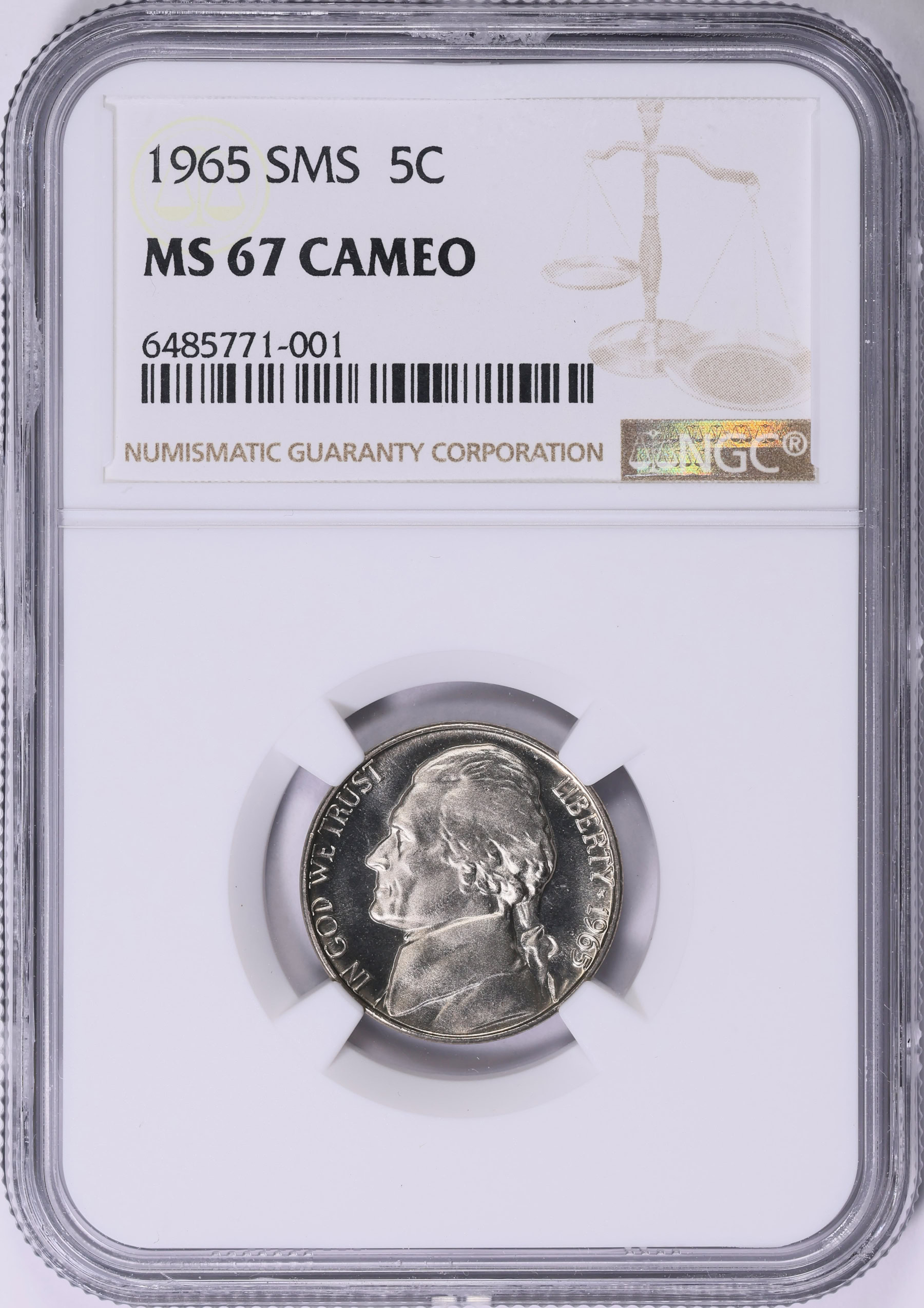 1965 Jefferson Nickel SMS NGC MS-67 CAMEO (Item 1865599) | GreatCollections Coin Auctions