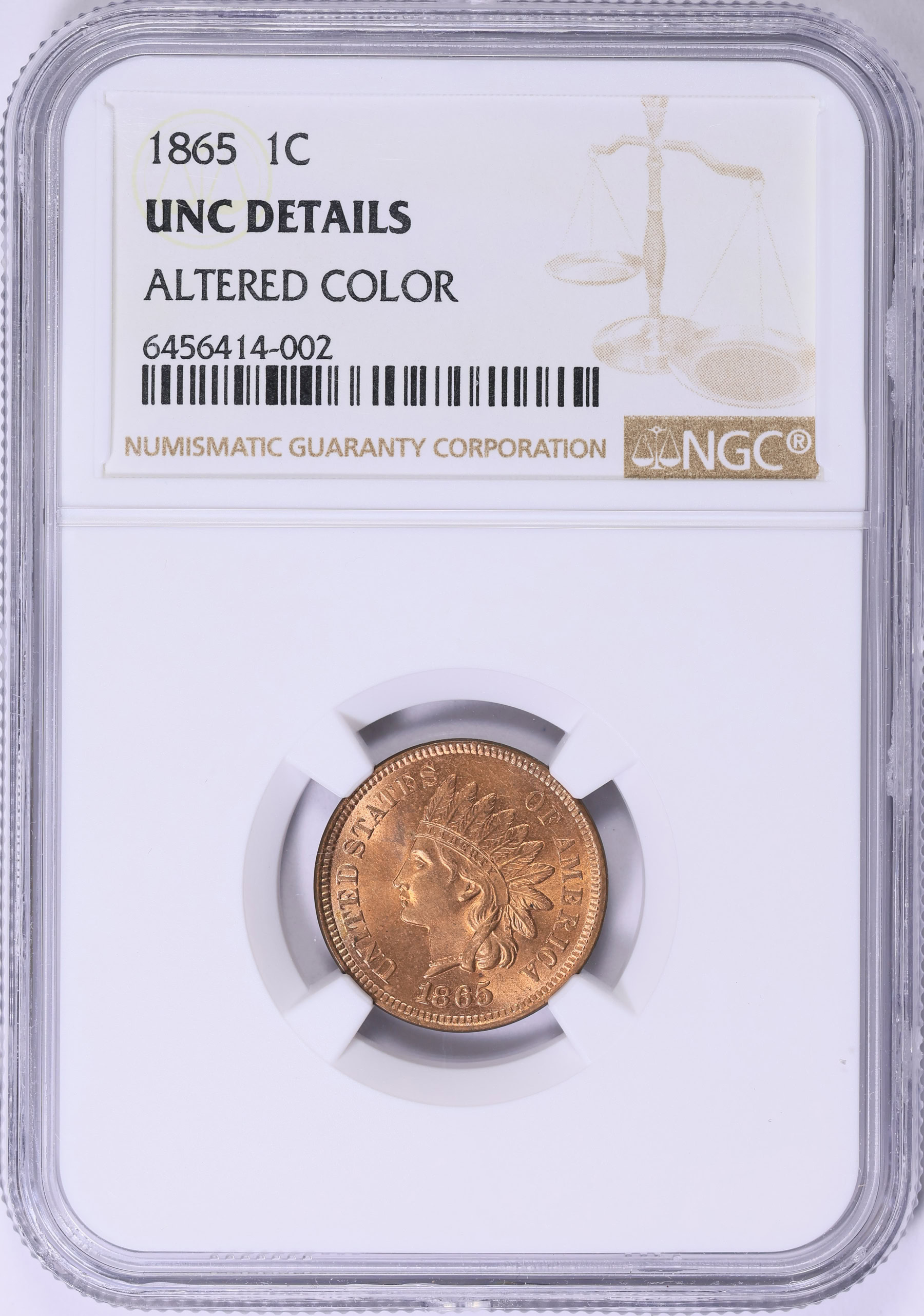 1865 Indian Cent NGC Unc Details (Art. Toned) (Item 1865600) | GreatCollections Coin Auctions