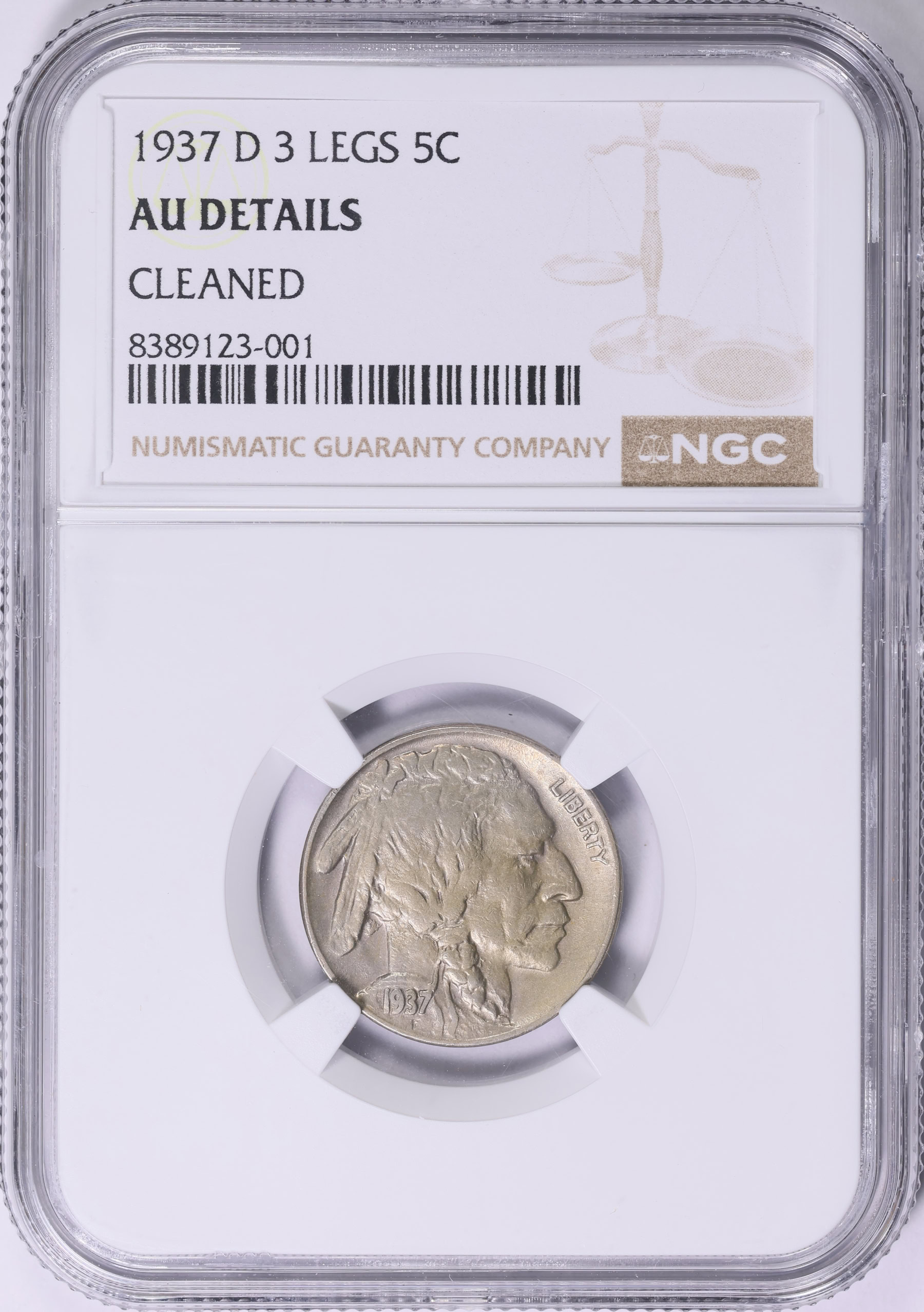 1937-D Buffalo Nickel 3 Legs NGC AU Details (Item 1865698) | GreatCollections Coin Auctions