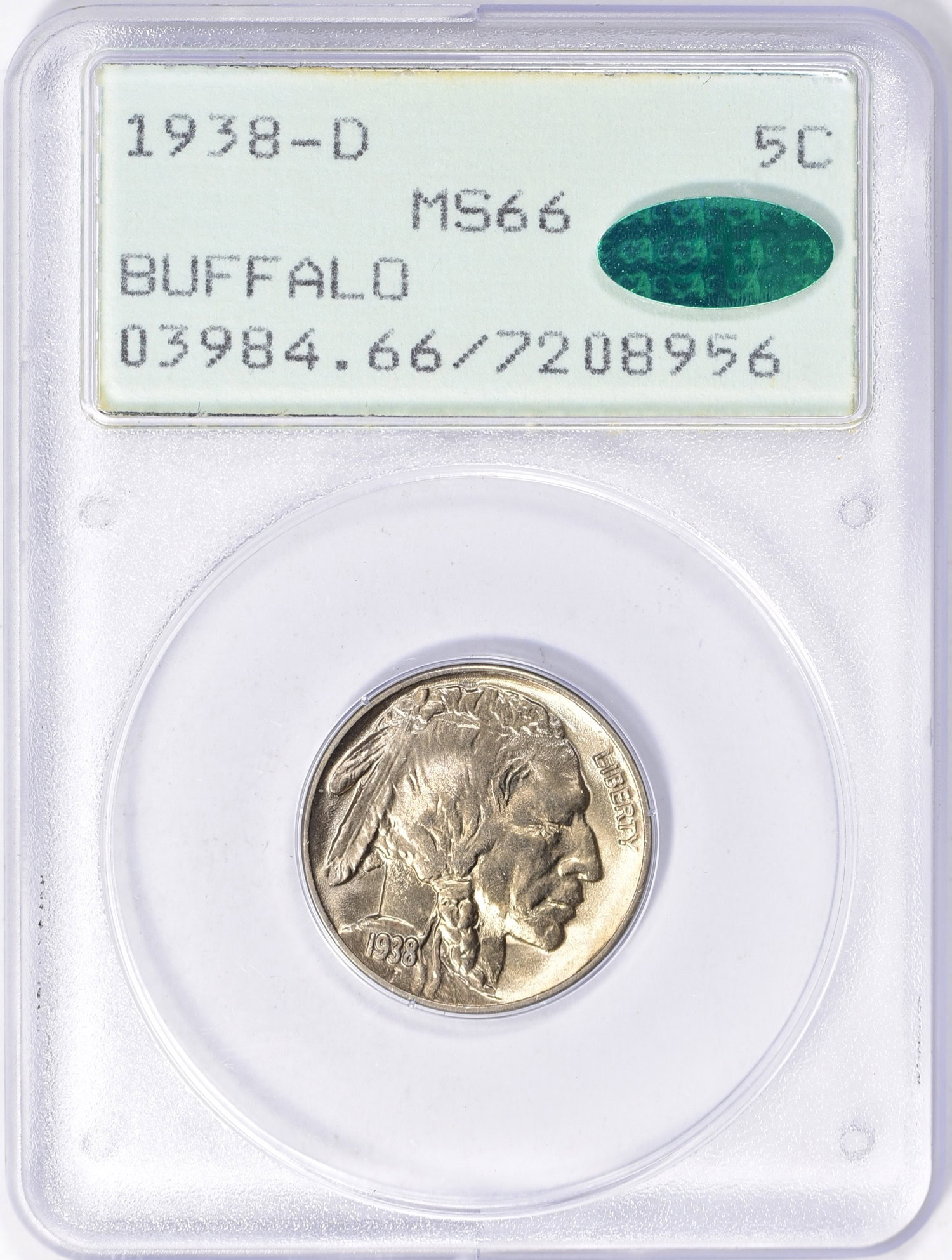 1938-D Buffalo Nickel PCGS MS-66 (CAC Green) OGH (1st Gen) (Item 1865716) | GreatCollections ...