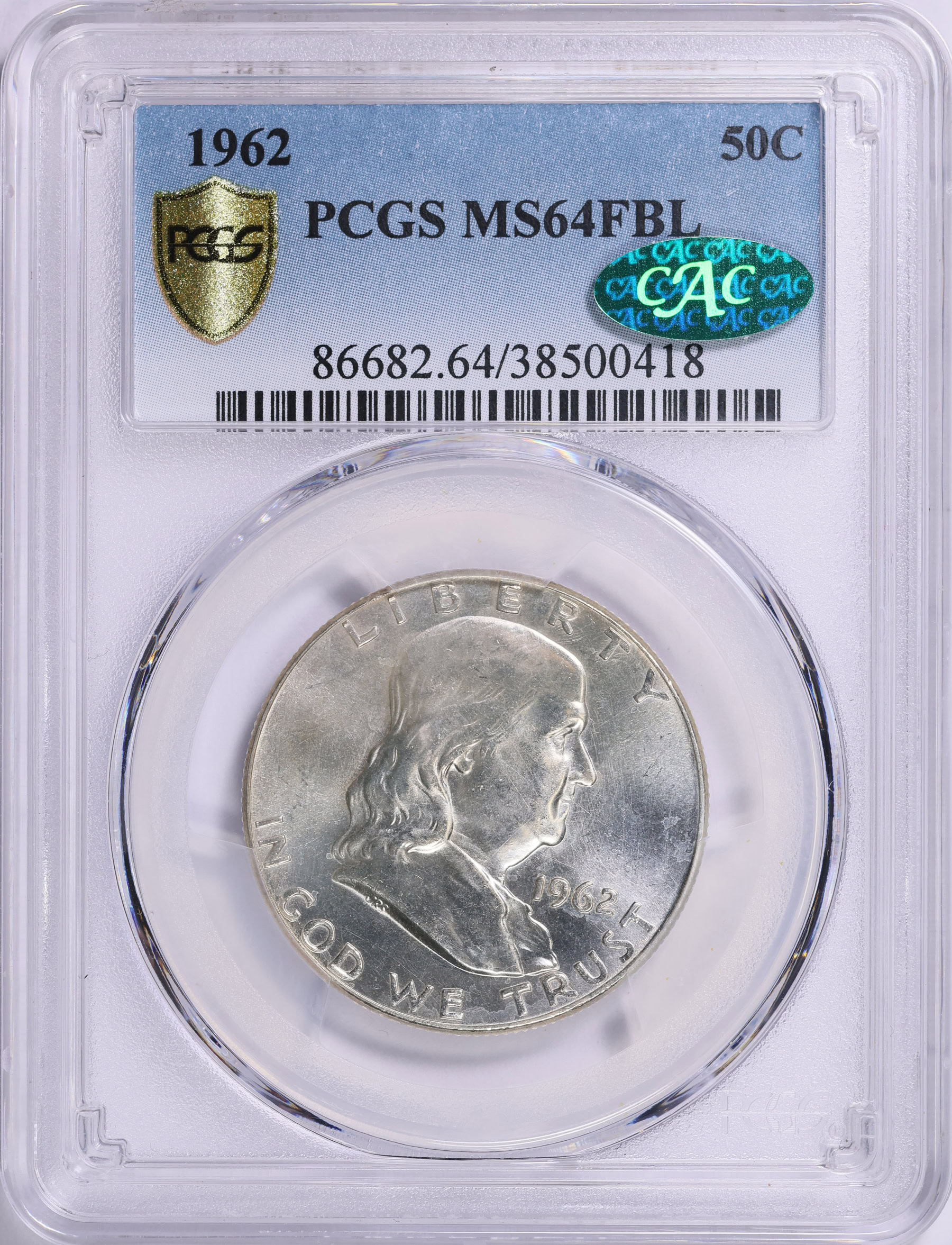 1962 Franklin Half Dollar PCGS MS-64 FBL (CAC Green) (Item 1865717) | GreatCollections Coin Auctions