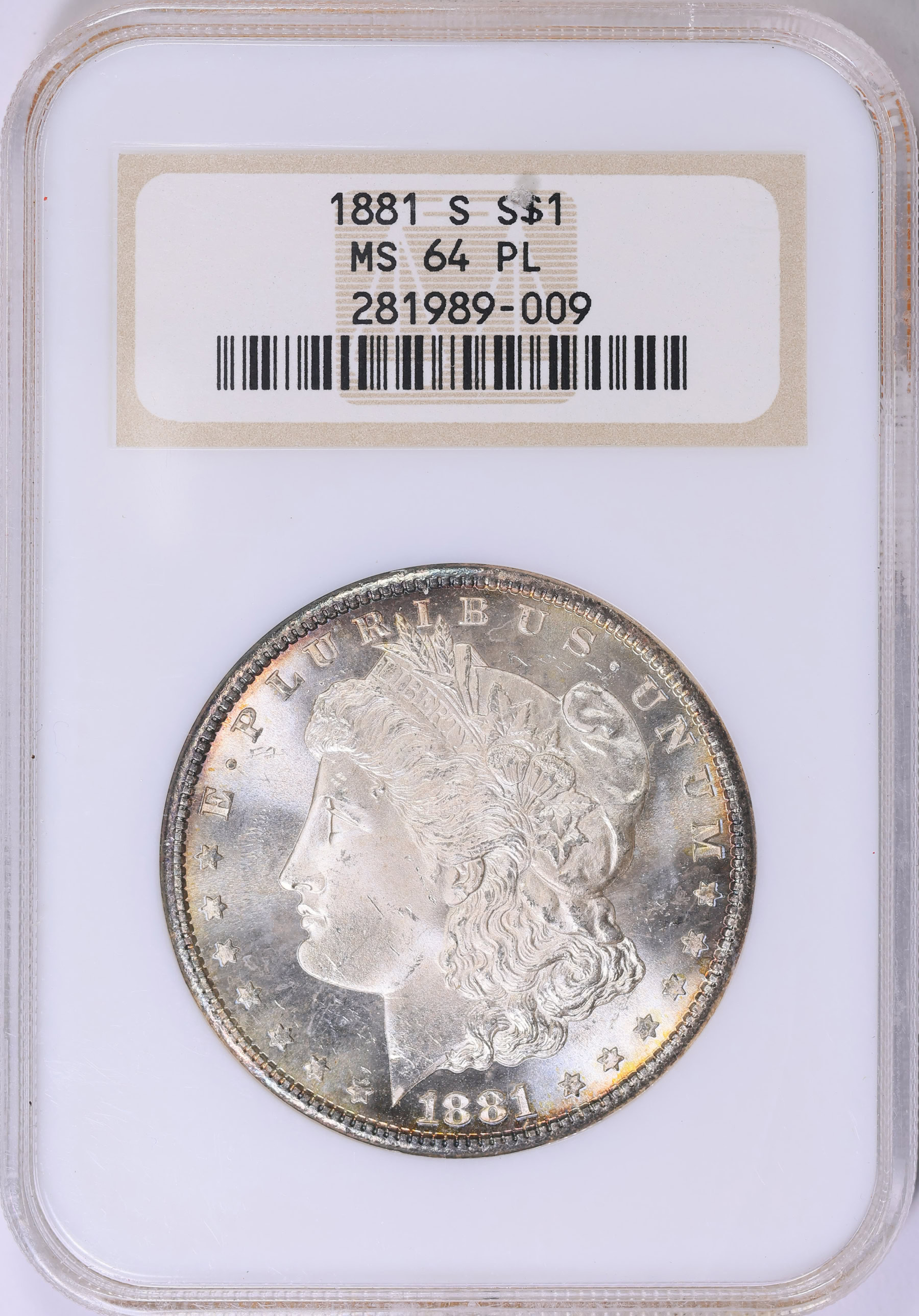 1881-S Morgan Silver Dollar NGC MS-64 PL OH (Toned) (Item 1865764) | GreatCollections Coin Auctions