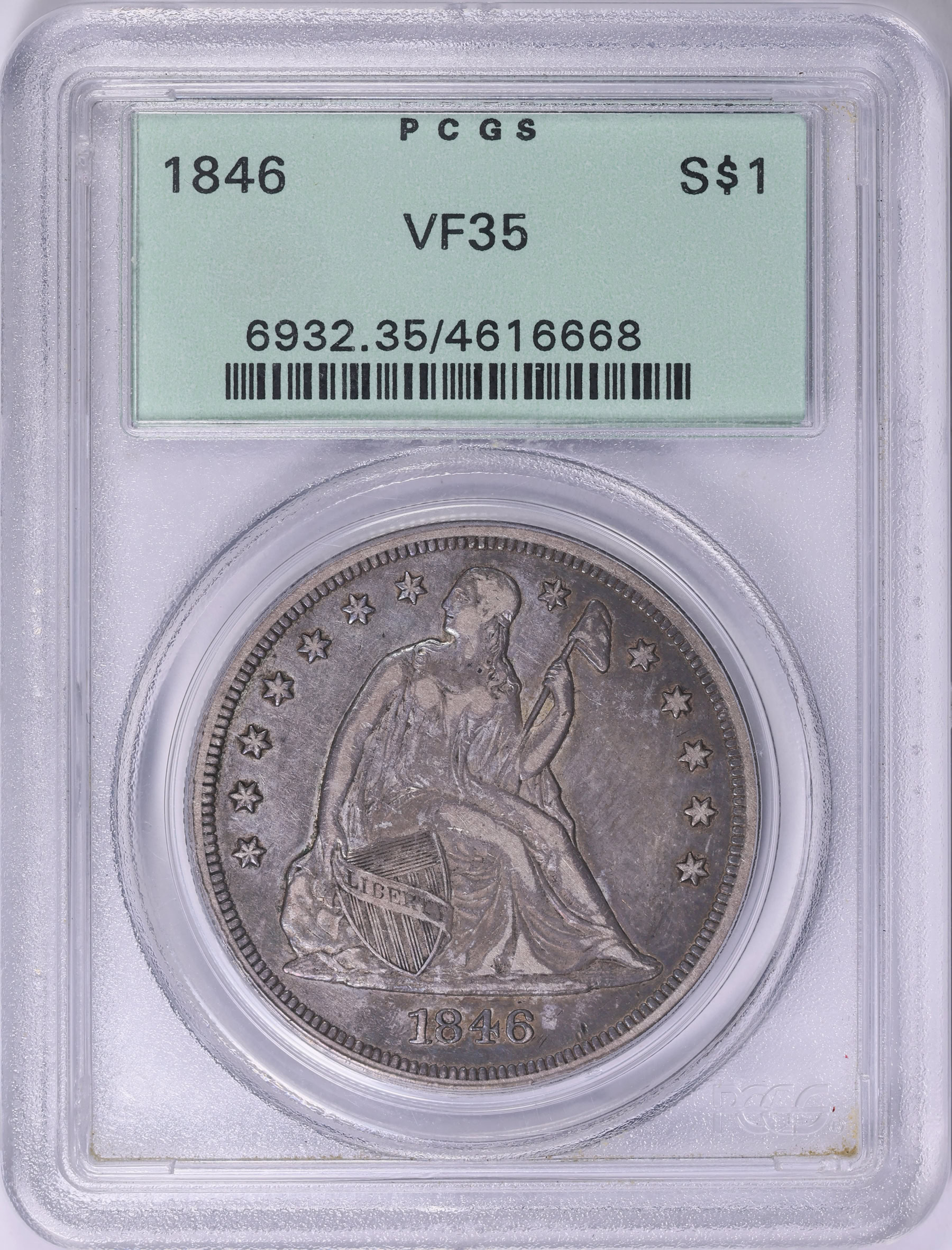 1846 Seated Liberty Silver Dollar PCGS VF-35 OGH (Toned) (Item 1865766) | GreatCollections Coin ...