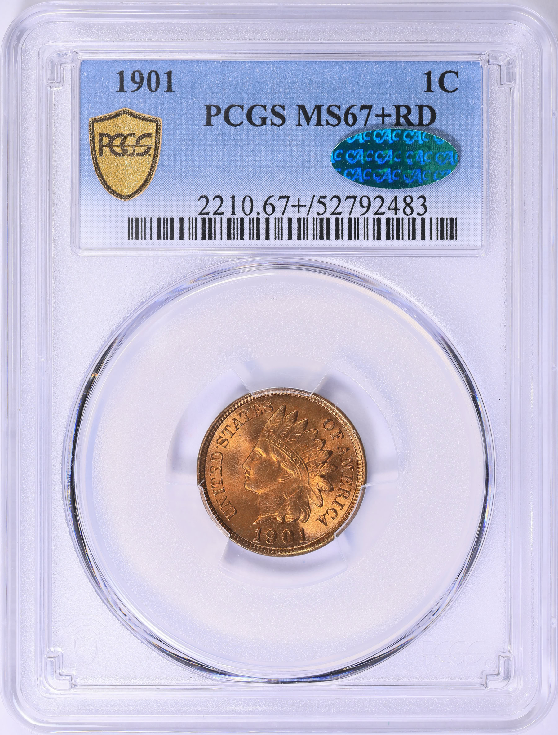 1901 Indian Cent PCGS MS-67+ RD (CAC Green) (Item 1865771) | GreatCollections Coin Auctions