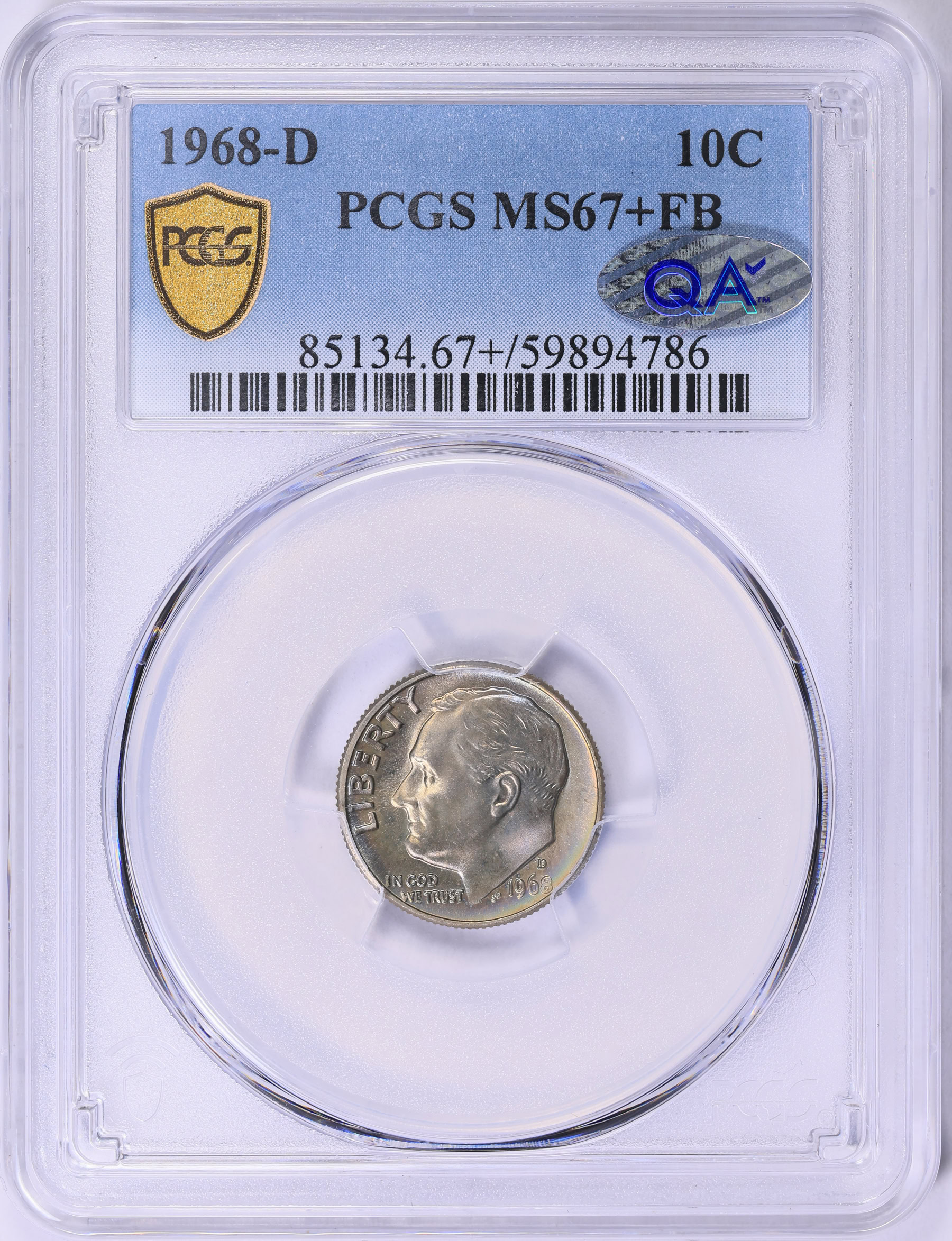 1968-D Roosevelt Dime PCGS MS-67+ FB (QA) (Toned) (Item 1865809 ...