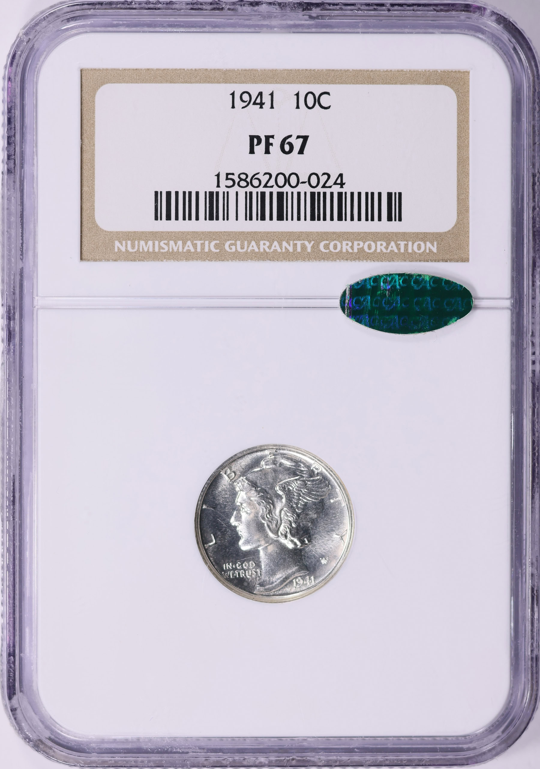 1941 Mercury Dime NGC Proof-67 (CAC Green) (Item 1865832) | GreatCollections Coin Auctions